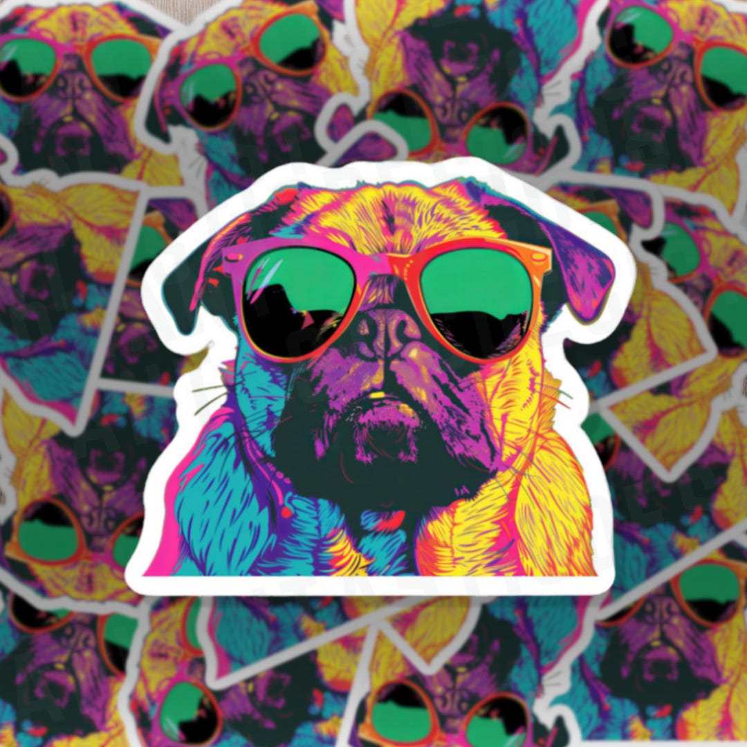 Unique Decal Cute Neon Pug Pup Sunglasses Stickerbomb Quirky Hypercolor ...