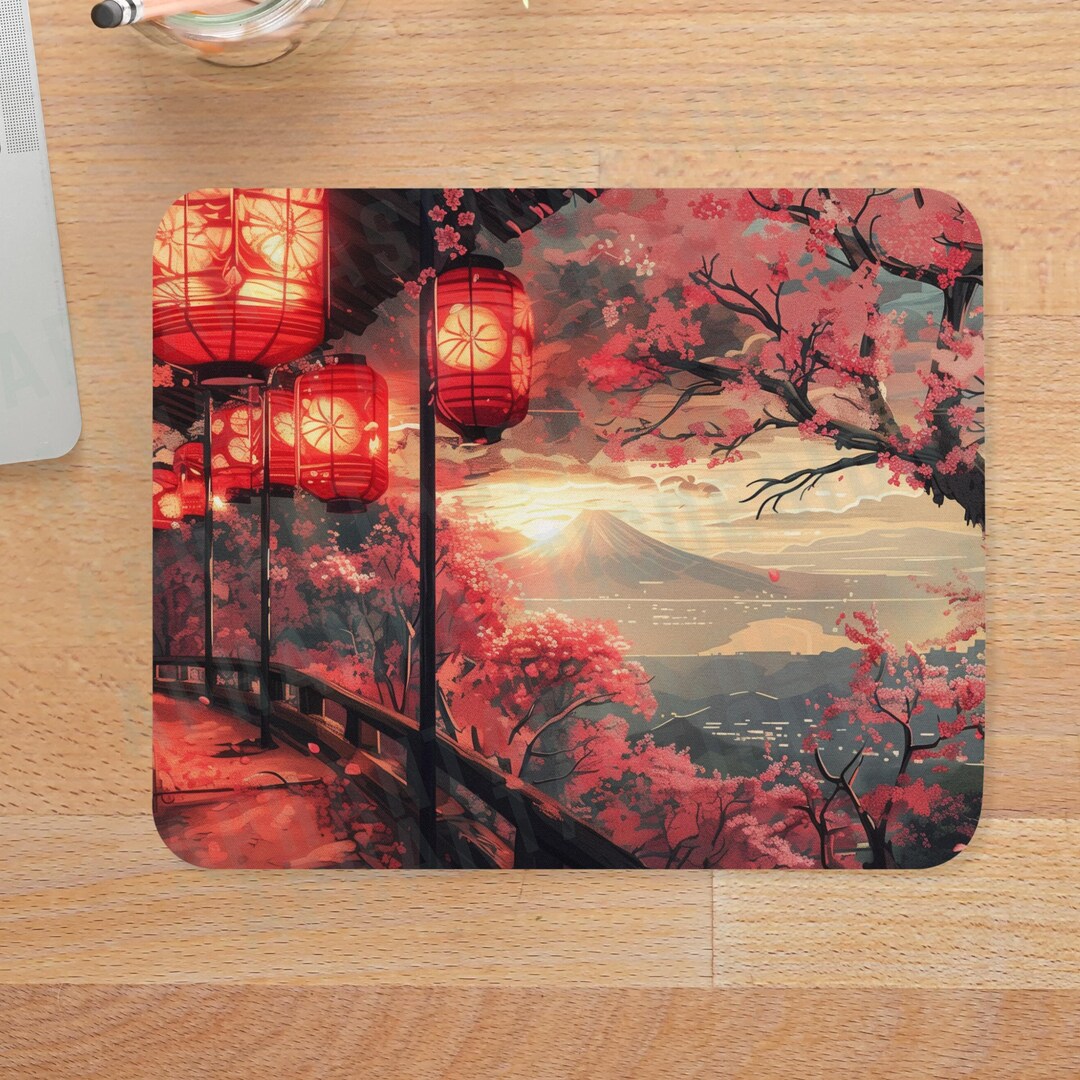 4 SIZES | Red Sunset Mt Fuji Mouse Pad Cherry Blossoms Gaming Mousepad ...