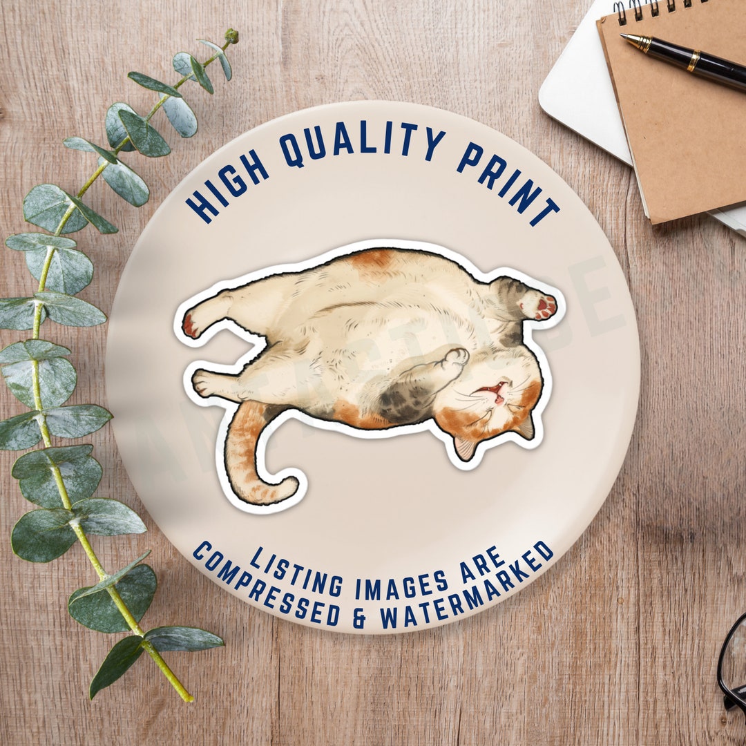 S/M/L Cute Decal Relaxed Calico Cat Bubble Free Stickerbomb Wood Block ...