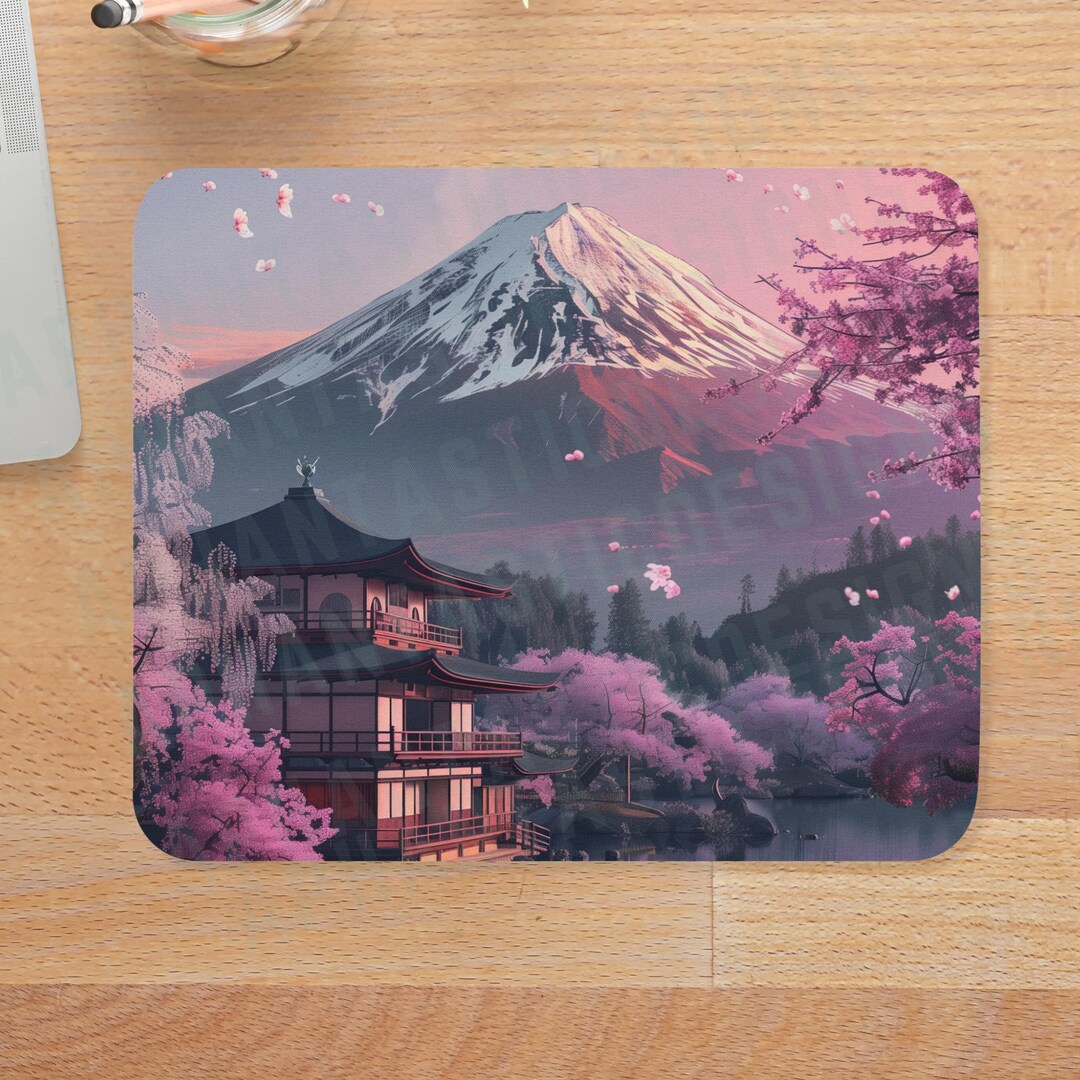 Mt. Fuji Mouse Pad Cherry Blossoms Mouse Pad Purple Pond Sakura ...