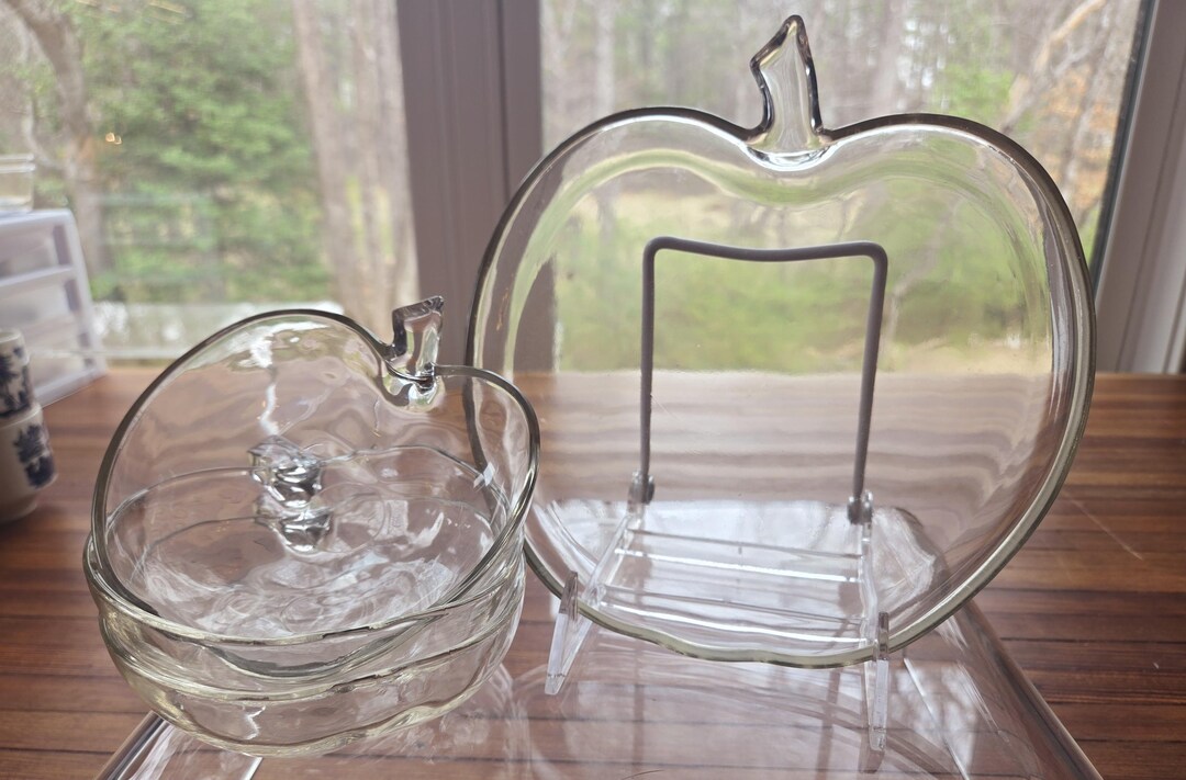 Vintage Glass Apple-shaped Snack Plate and Bowls - Etsy