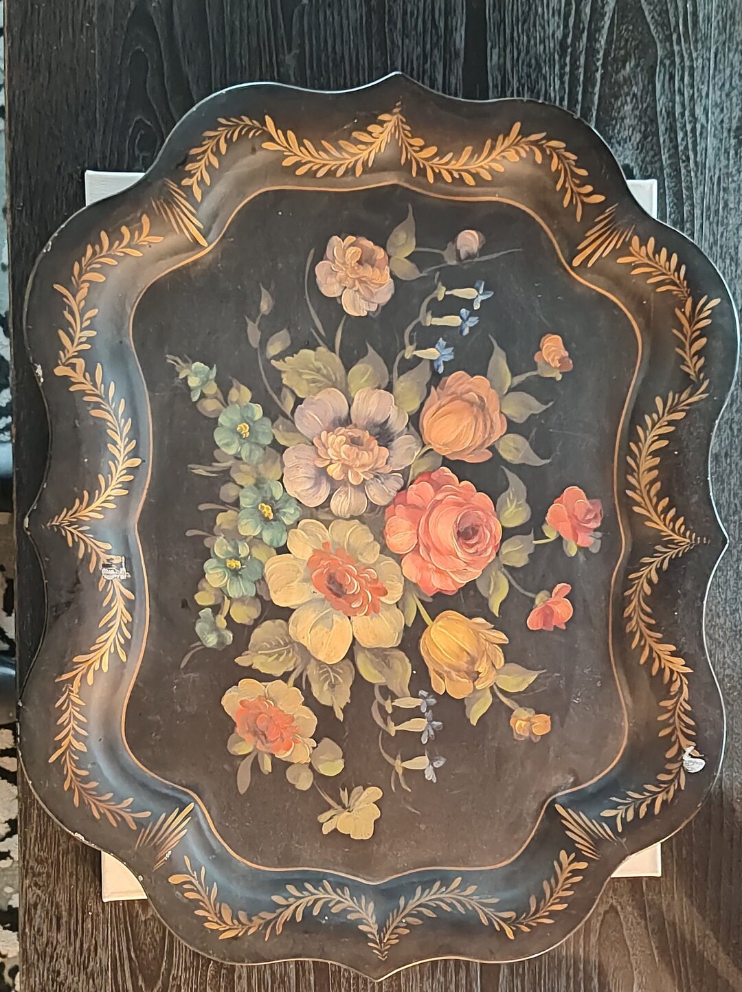 Floral Painted French Tole Antique Table Tray - Etsy