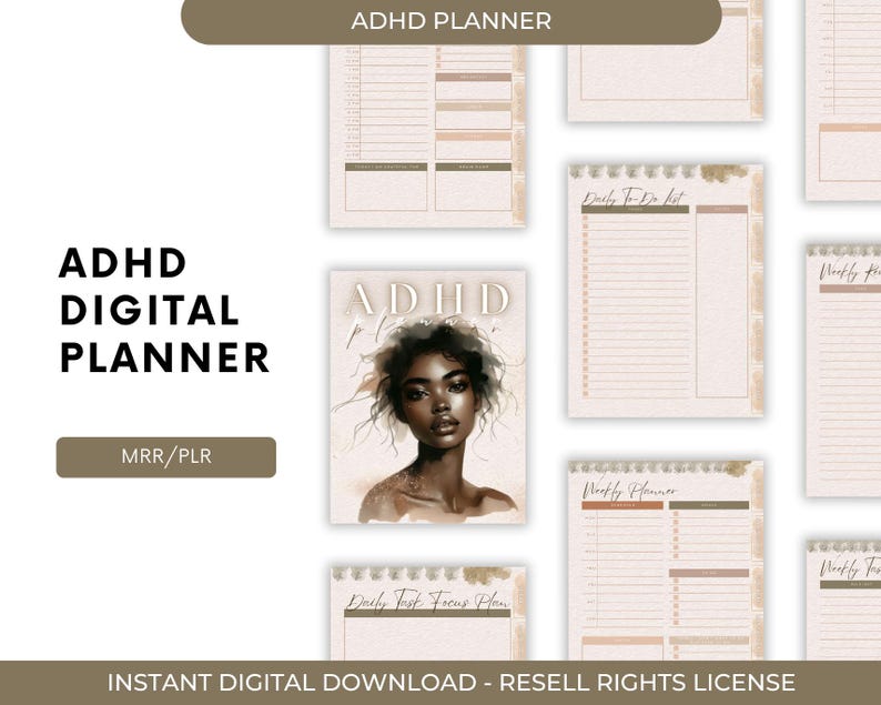 Black Girl MRR ADHD Digital Planner, Mental Health Planner, Plr Planner ...
