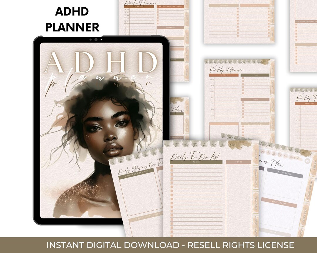 Black Girl MRR ADHD Digital Planner, Mental Health Planner, Plr Planner ...