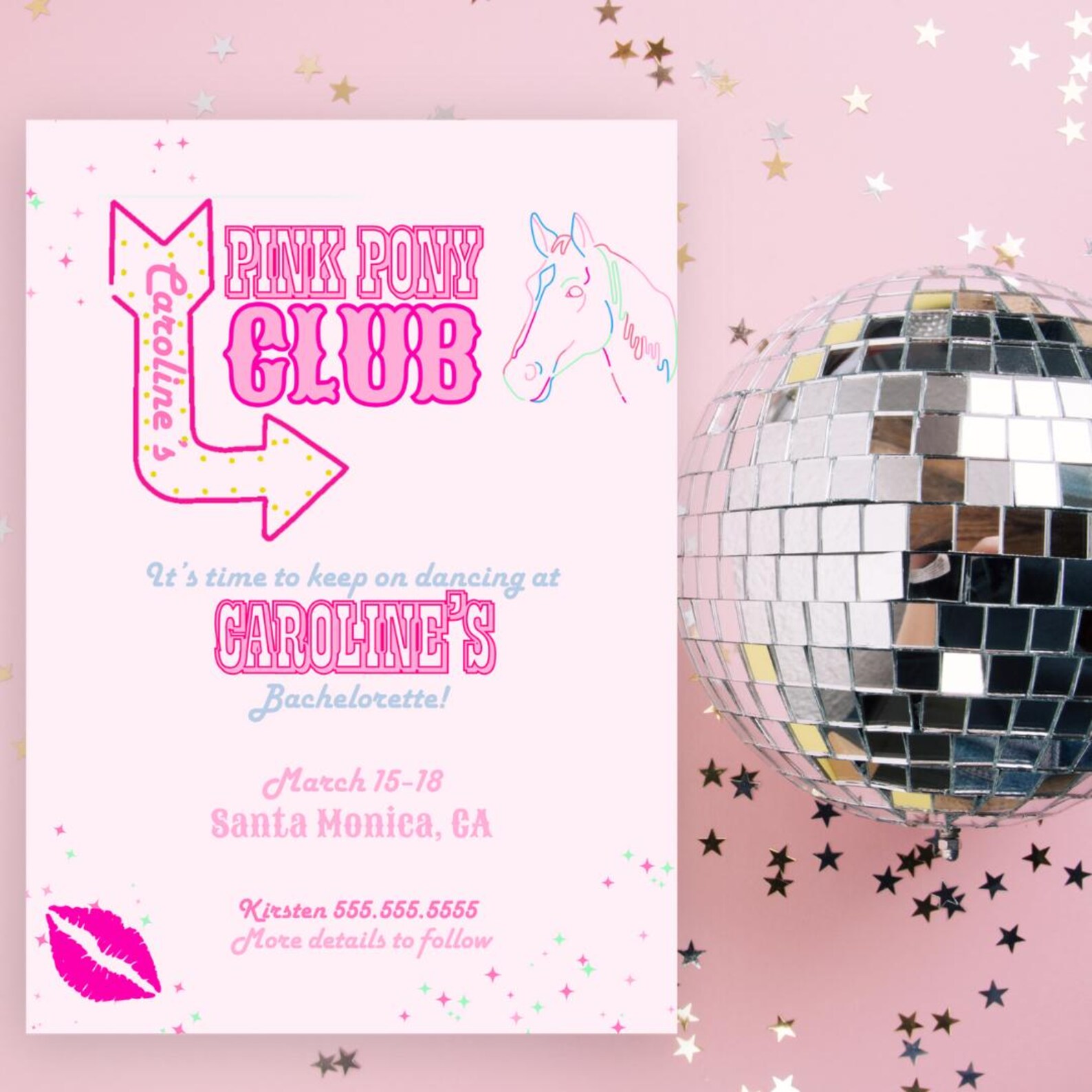 Pink Club Pony Dancing Birthday Party Digital Invitation Template - Etsy