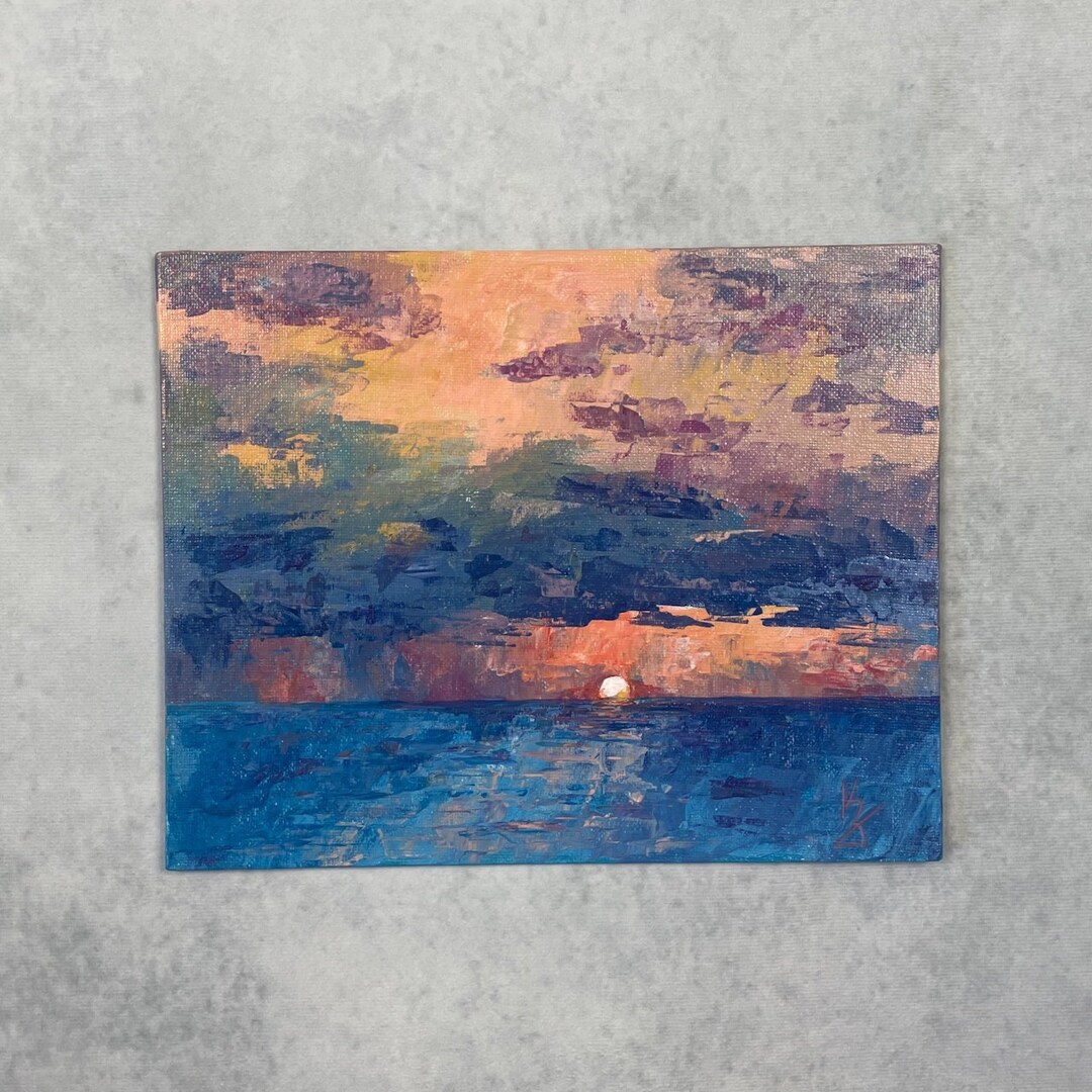 Shore Sunset. Pinky Orange... Art, Decor, Optimistic Original Signed ...