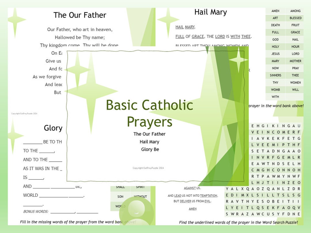 Basic Catholic Prayers Activity Collection the Our Father, Hail Mary ...