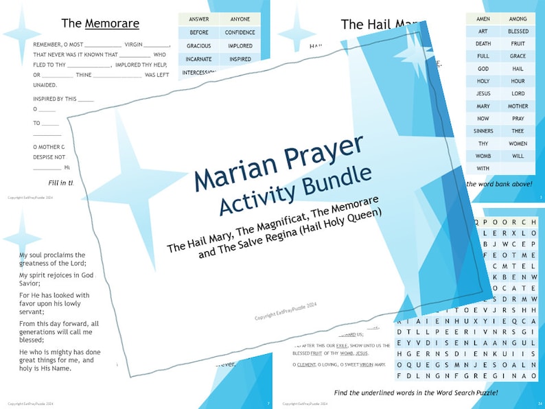 Marian Prayer Activity Bundle Catholic Printables the Virgin Mary - Etsy