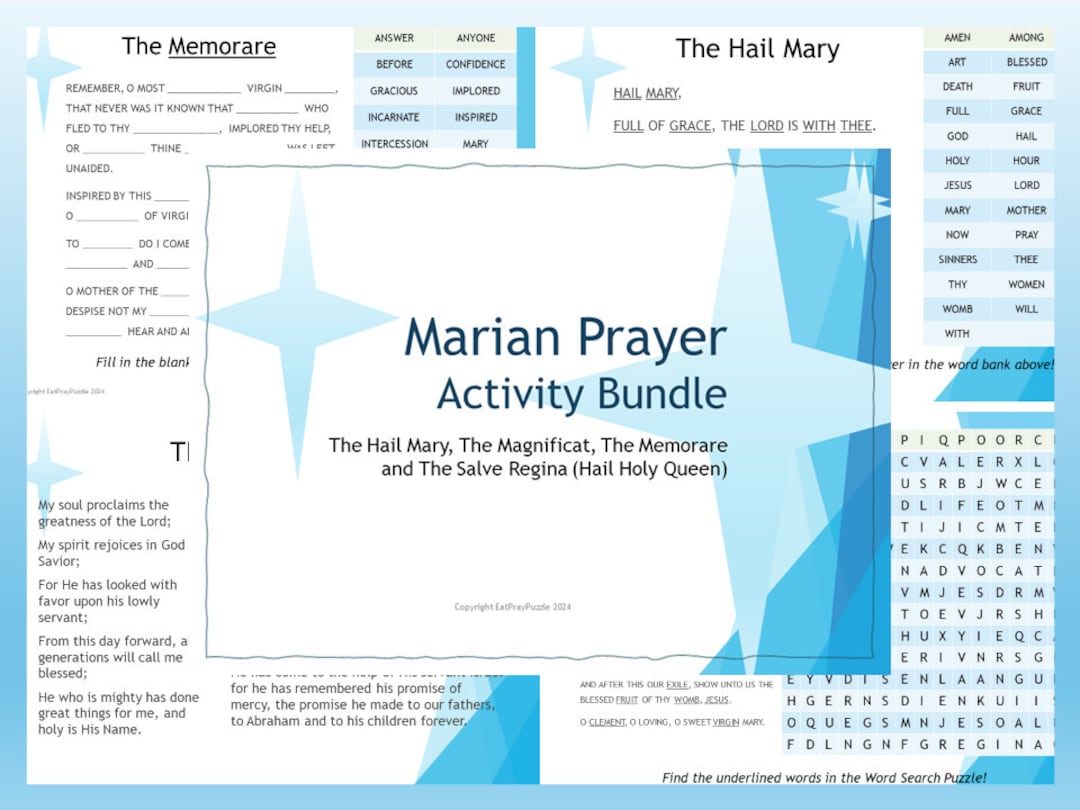 Marian Prayer Activity Bundle Catholic Printables the Virgin Mary - Etsy