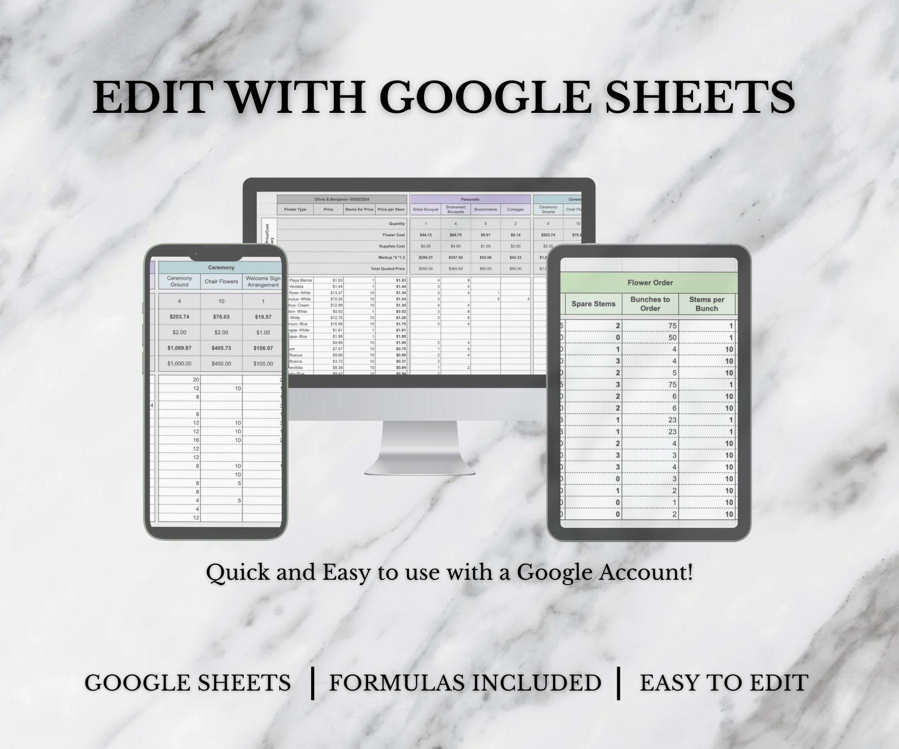 Wedding Florist All-in-one Spreadsheet, Florist Order Sheet, Wedding ...