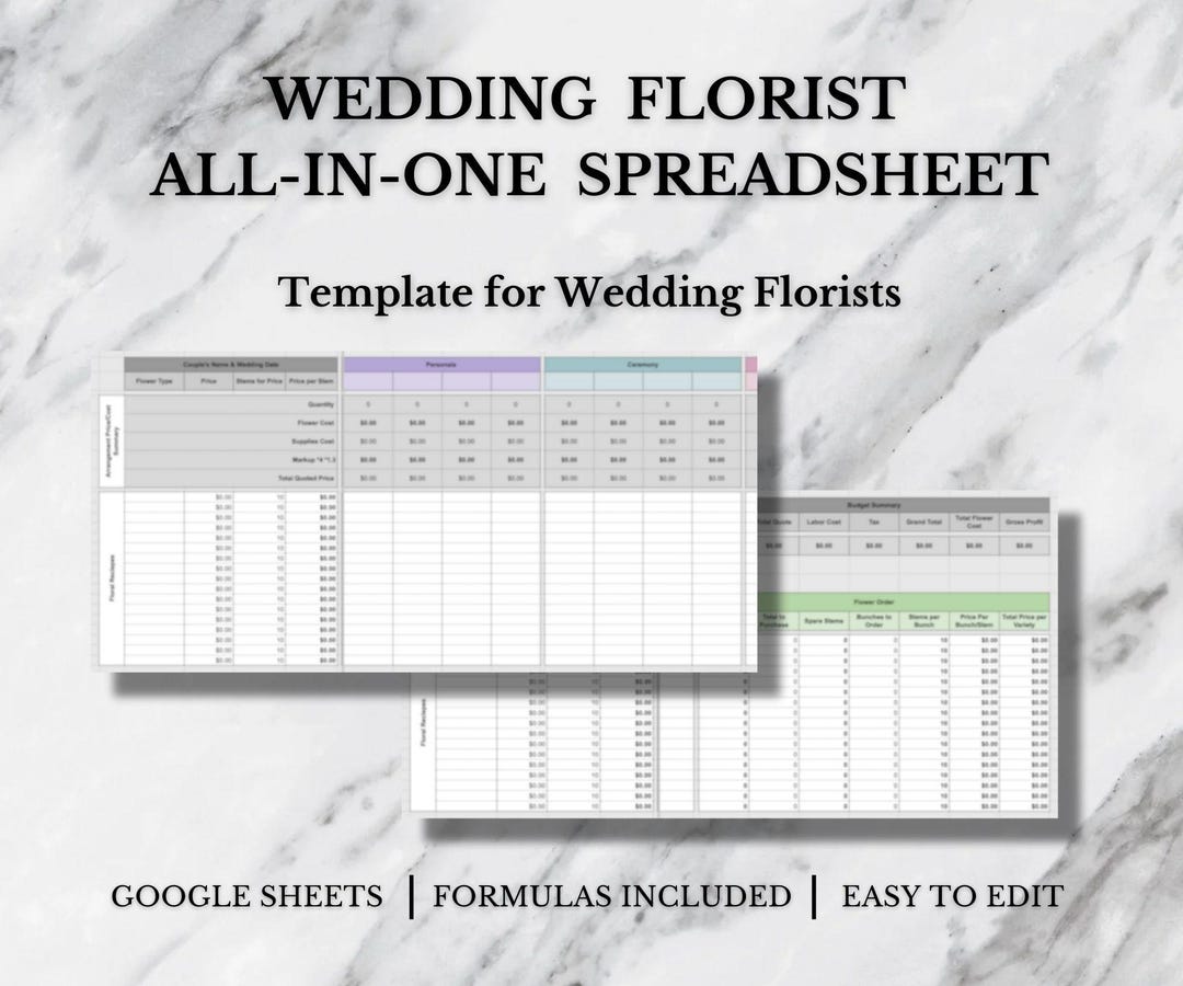 Wedding Florist All-in-one Spreadsheet: Flower Order Template (google ...