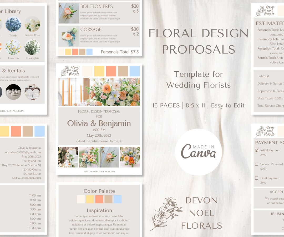 Wedding Floral Design Proposal, Template on Canva, Florist Template ...