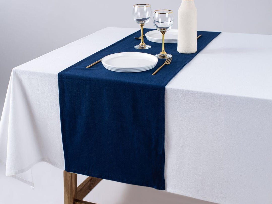 Navy Blue Linen Table Runner, Solid Color, 150x40cm / 60x15, Elegant ...