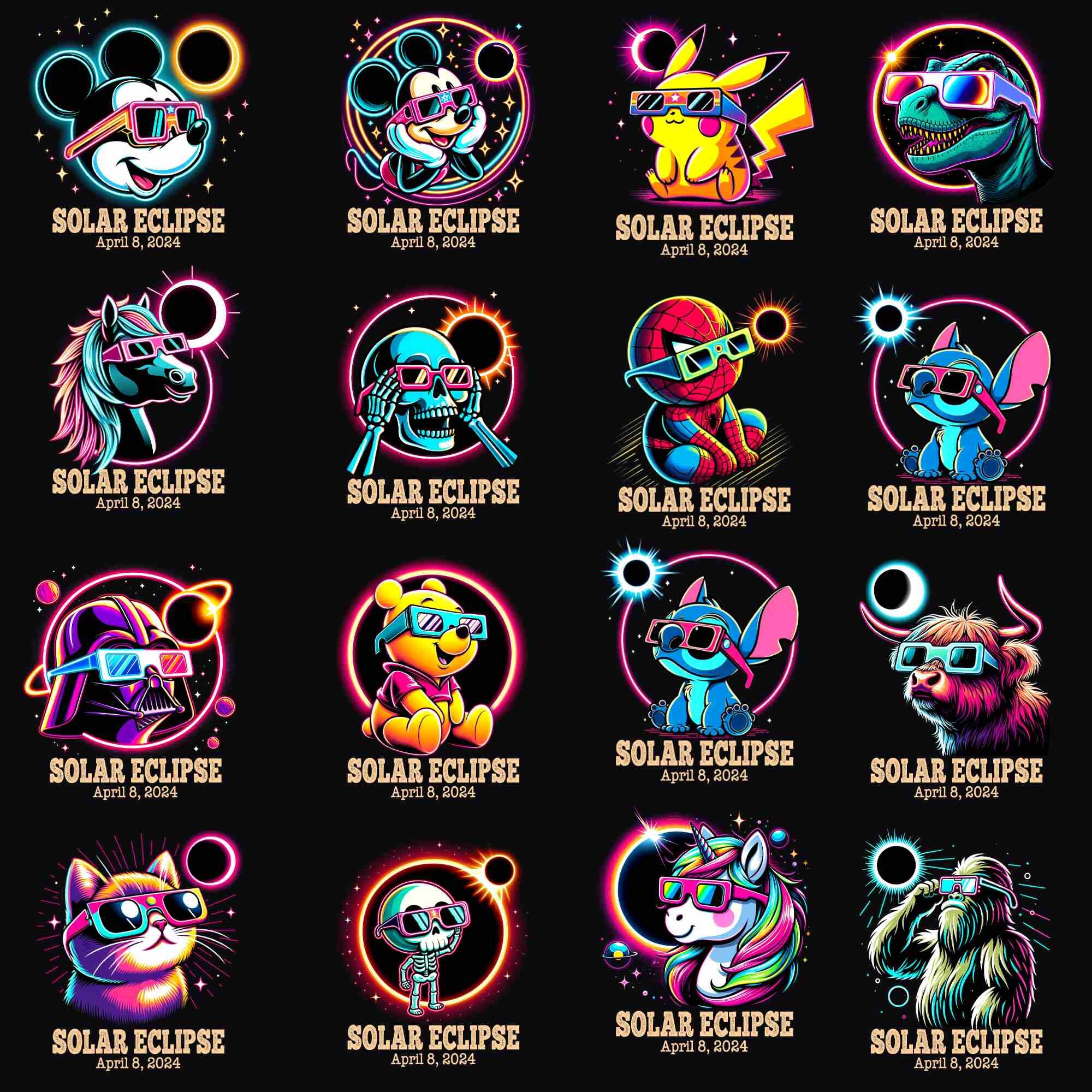 15 Designs Solar Eclipse 2024 Png Bundle, Cartoon Solar Eclipse Png ...