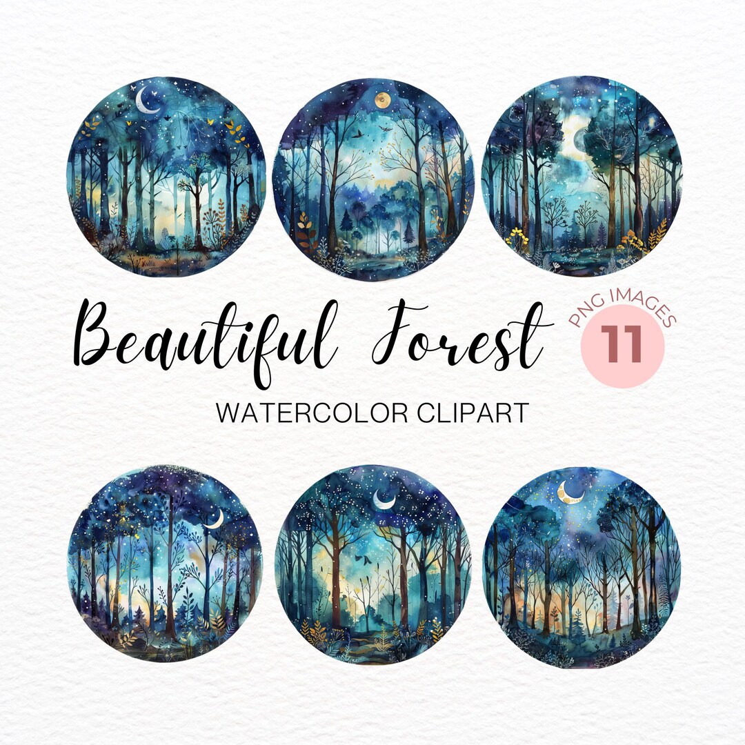 Forest Watercolor Clipart, Forest Art, Fantasy Clipart, Printable ...