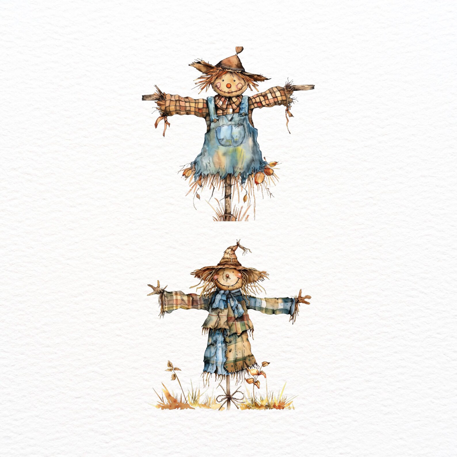 12 Scarecrow Watercolor Clipart, Cute Scarecrow Clipart, Printable ...