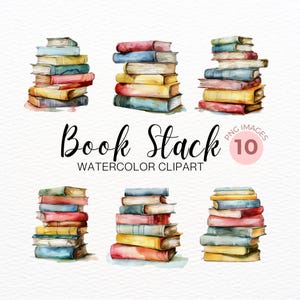 10 PNG, Watercolor Books Clipart, Watercolor Stack of Books Clipart ...