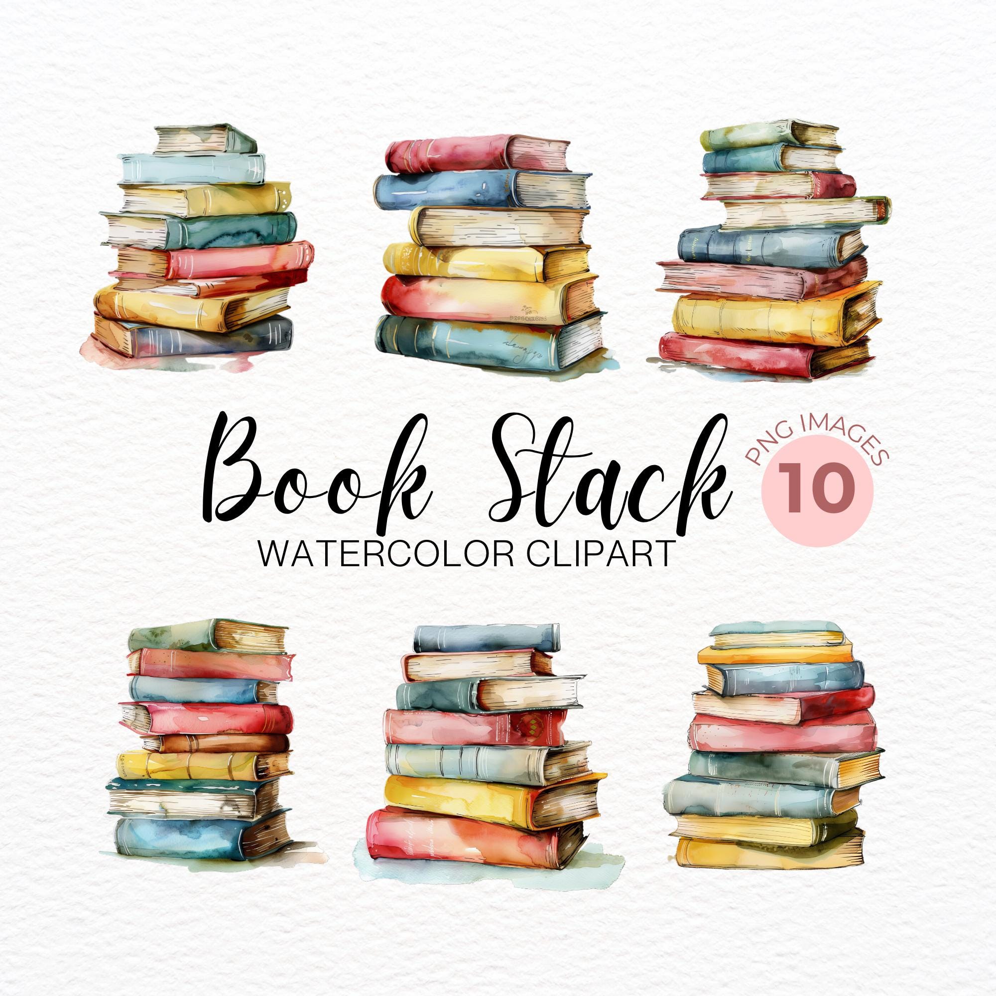 10 PNG, Watercolor Books Clipart, Watercolor Stack of Books Clipart ...
