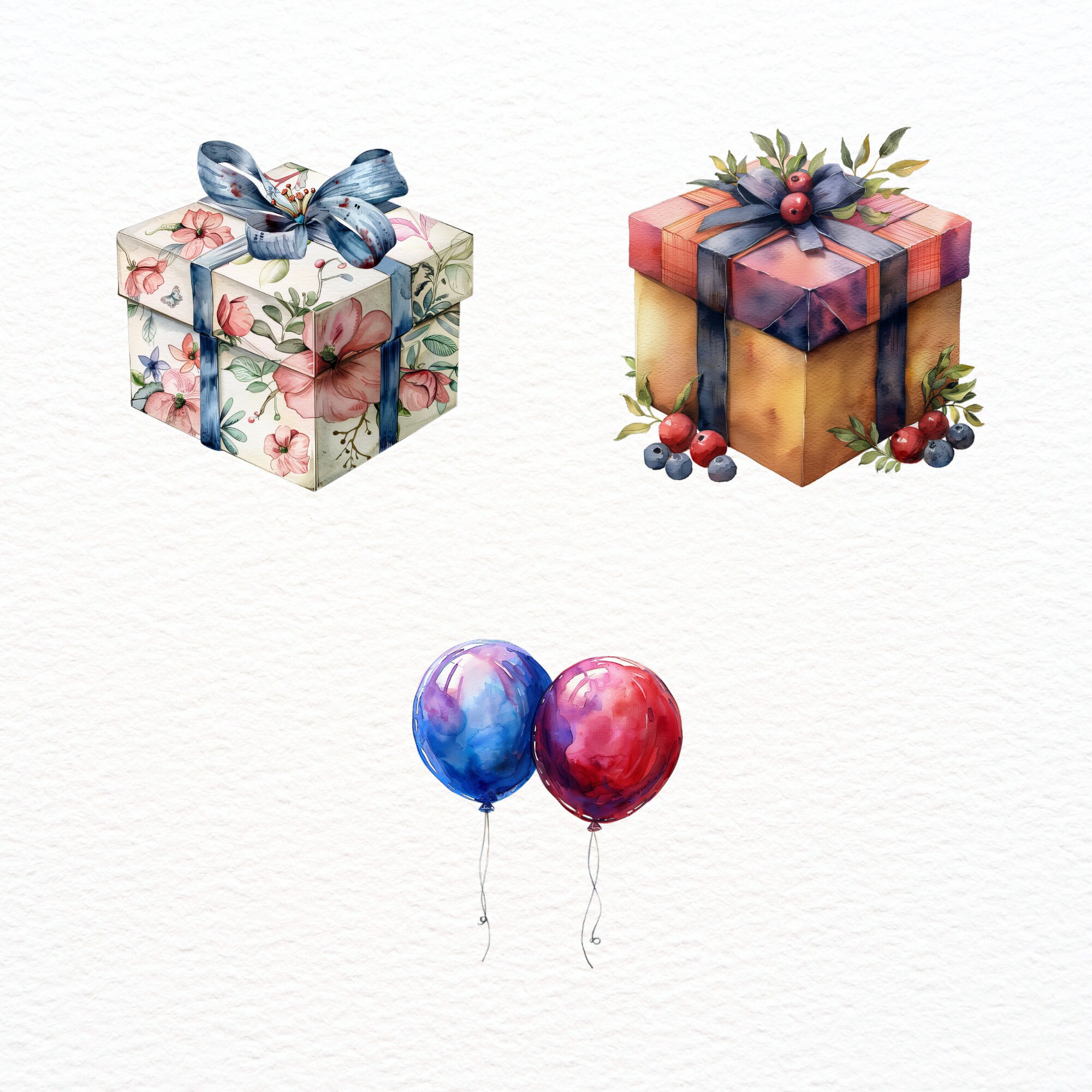 Watercolor Birthday Party Cake Present Balloons Clipart, Birthday Party ...