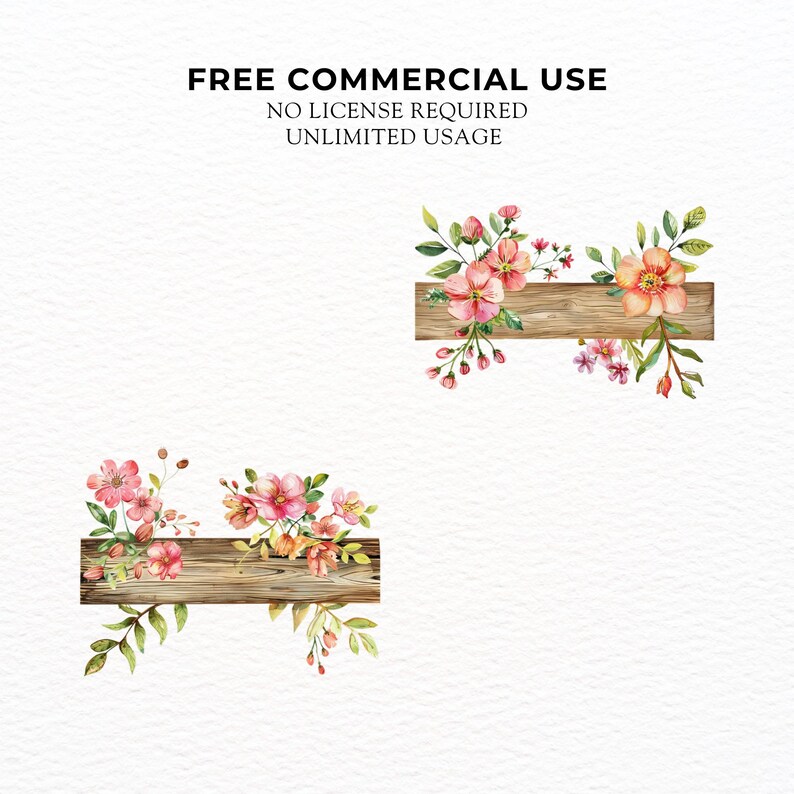 10 Wooden Signs Clipart, Floral Road Sign, Printable Watercolor Clipart ...