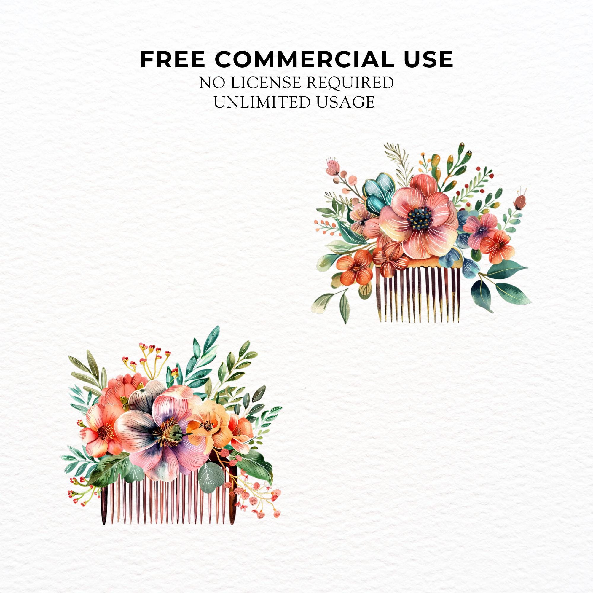 13 Floral Comb Clipart, Vintage Comb, Printable Watercolor Clipart ...