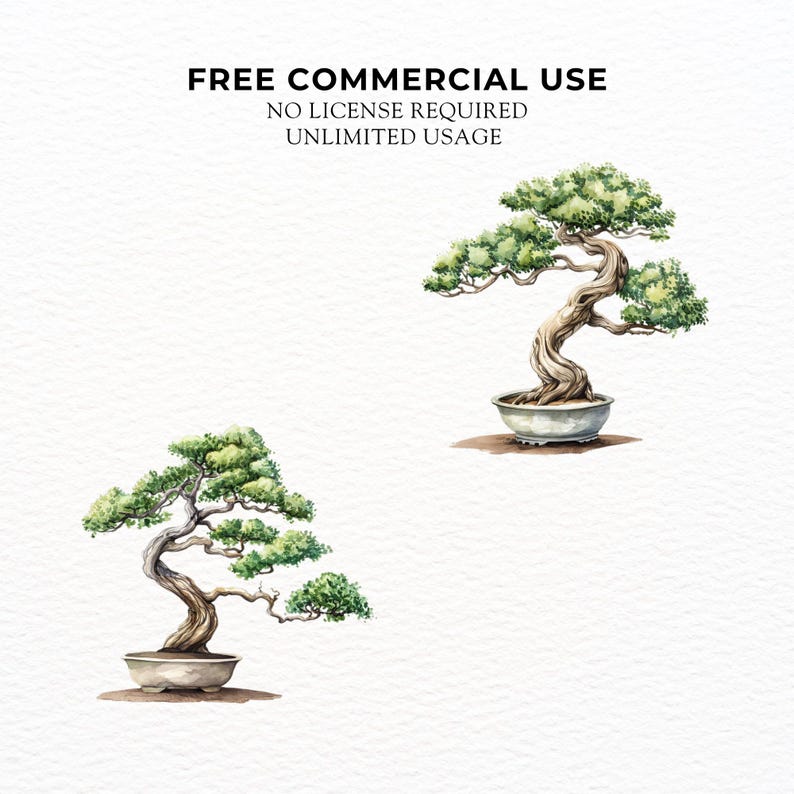 10 Bonsai Tree Clipart, Mini Tree Clipart, Printable Watercolor Clipart ...