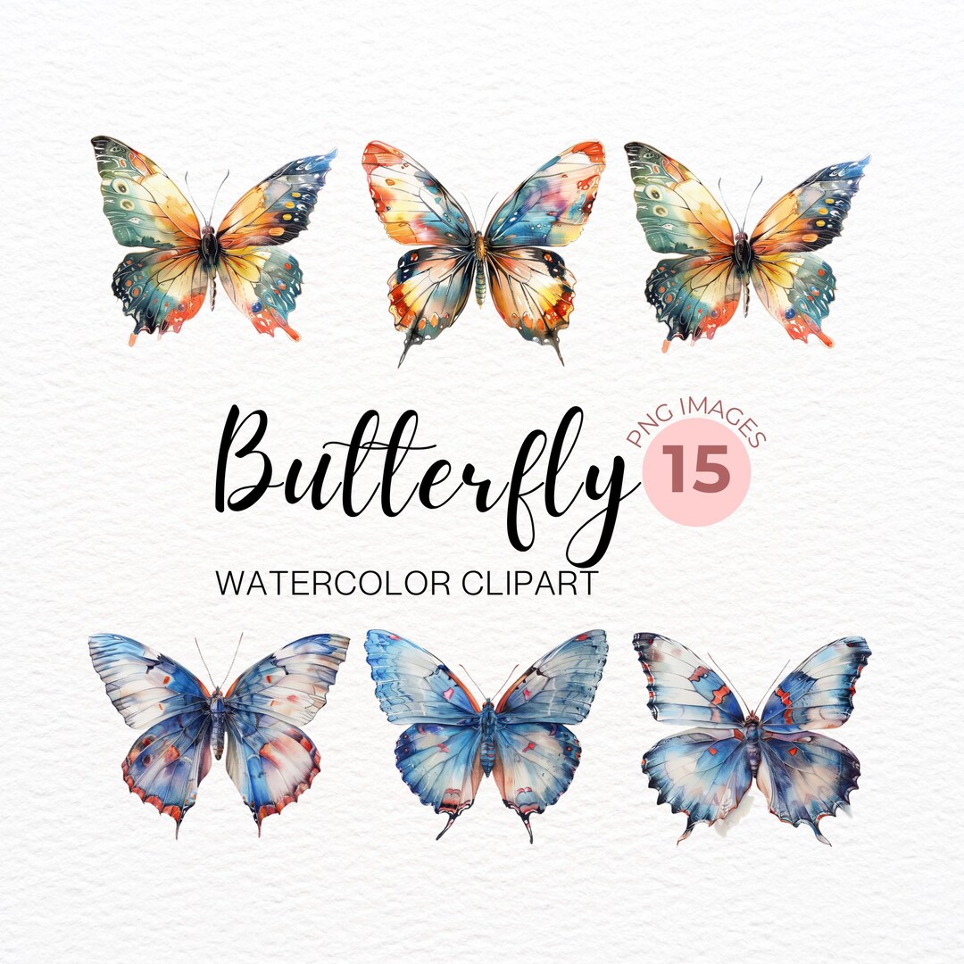 15 Watercolor Butterflies Clipart, Watercolor Butterflies, Printable ...