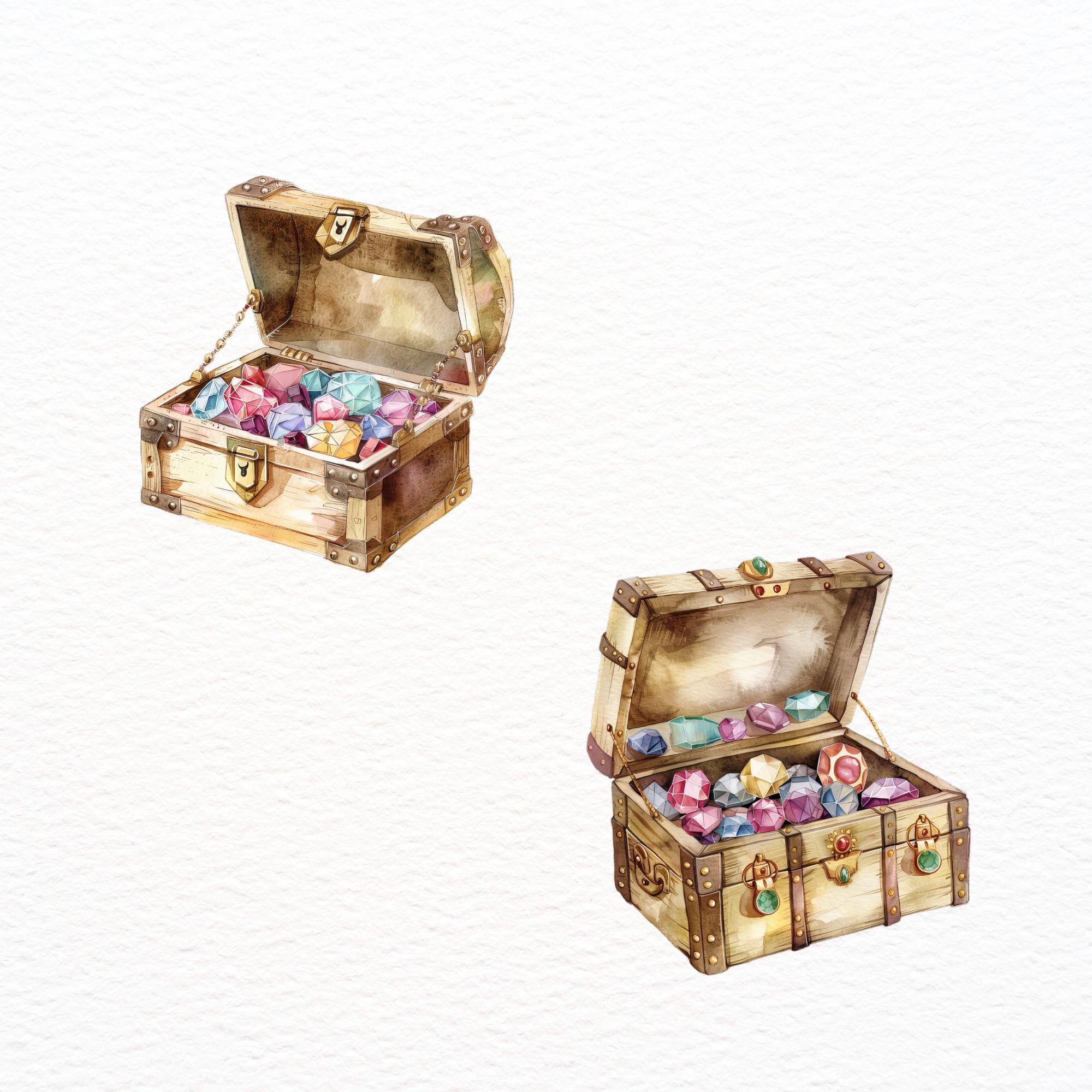 10 Jewel Chest Clipart, Gemstone Chest, Printable Watercolor Clipart ...