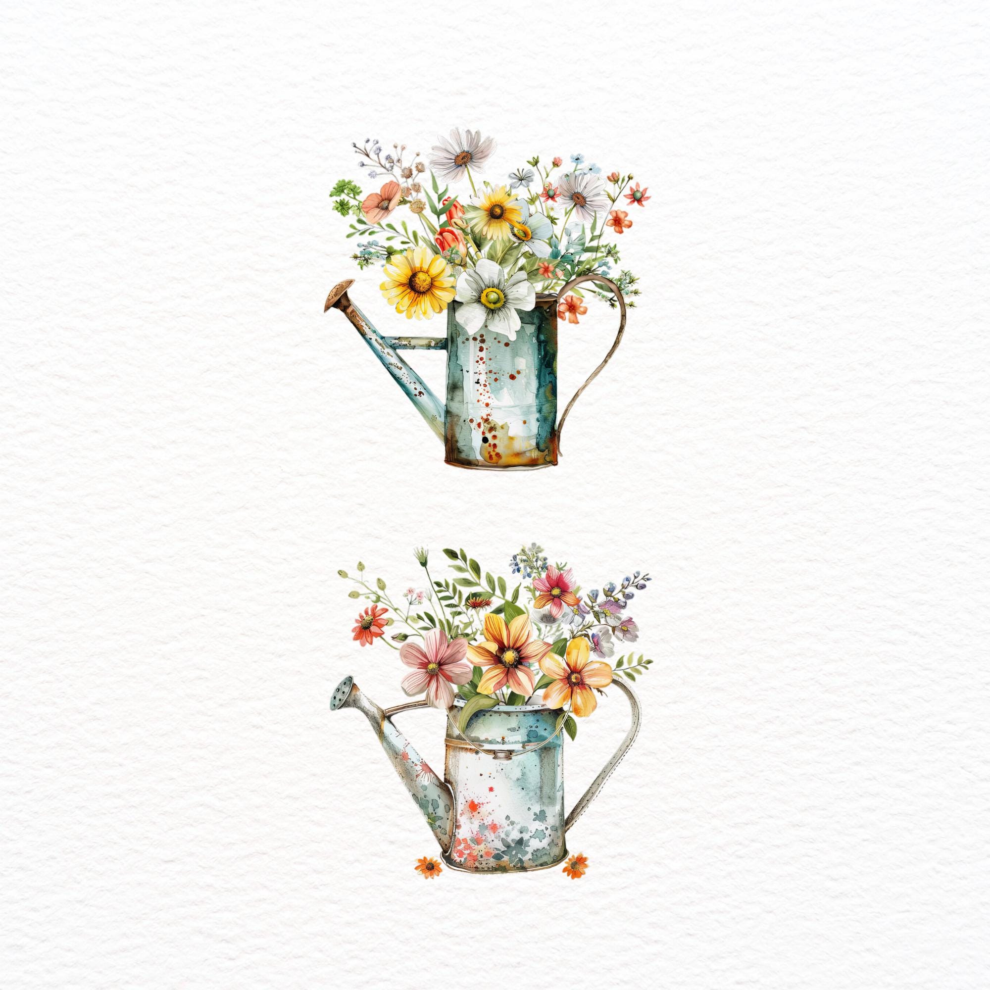 Watercolor Floral Cans Clipart, Floral Watering Cans, Printable ...