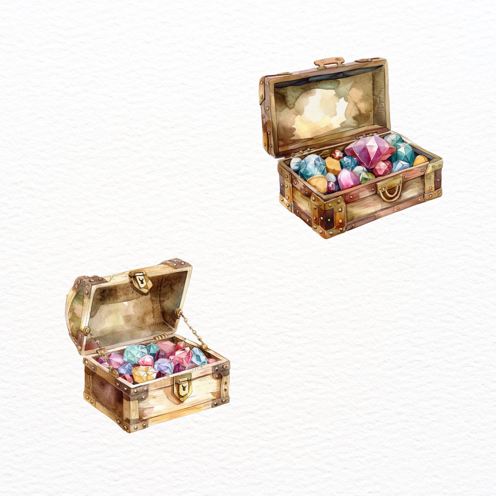 10 Jewel Chest Clipart, Gemstone Chest, Printable Watercolor Clipart ...