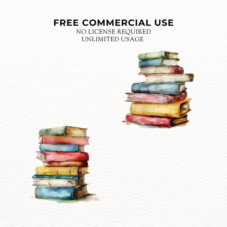 10 PNG, Watercolor Books Clipart, Watercolor Stack of Books Clipart ...