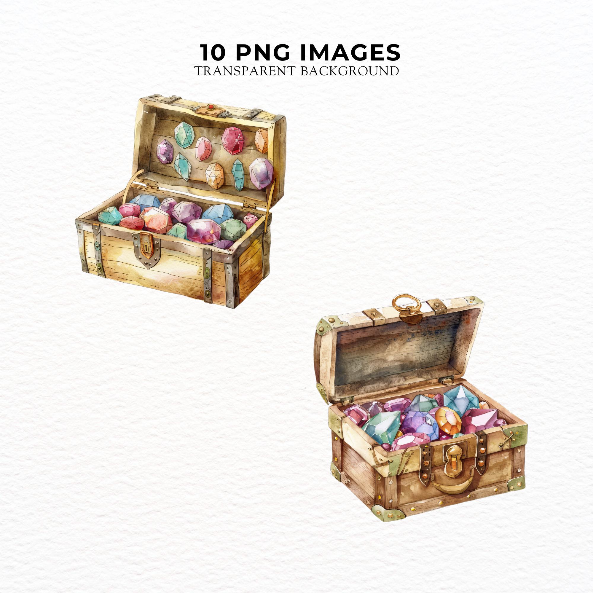 10 Jewel Chest Clipart, Gemstone Chest, Printable Watercolor Clipart ...