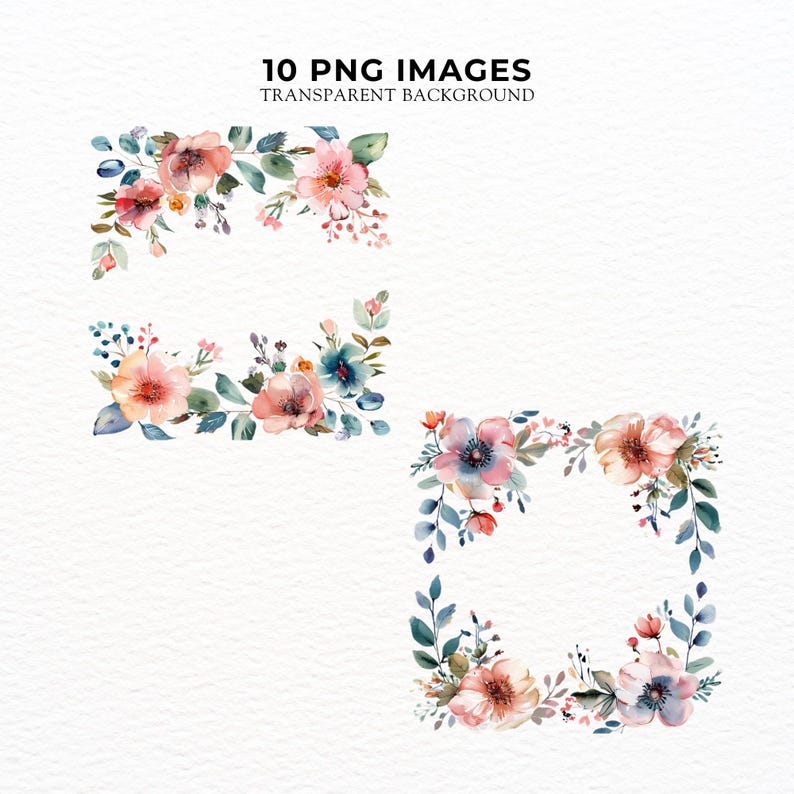 Watercolor Greenery Frames Borders, Floral Borders, Printable ...