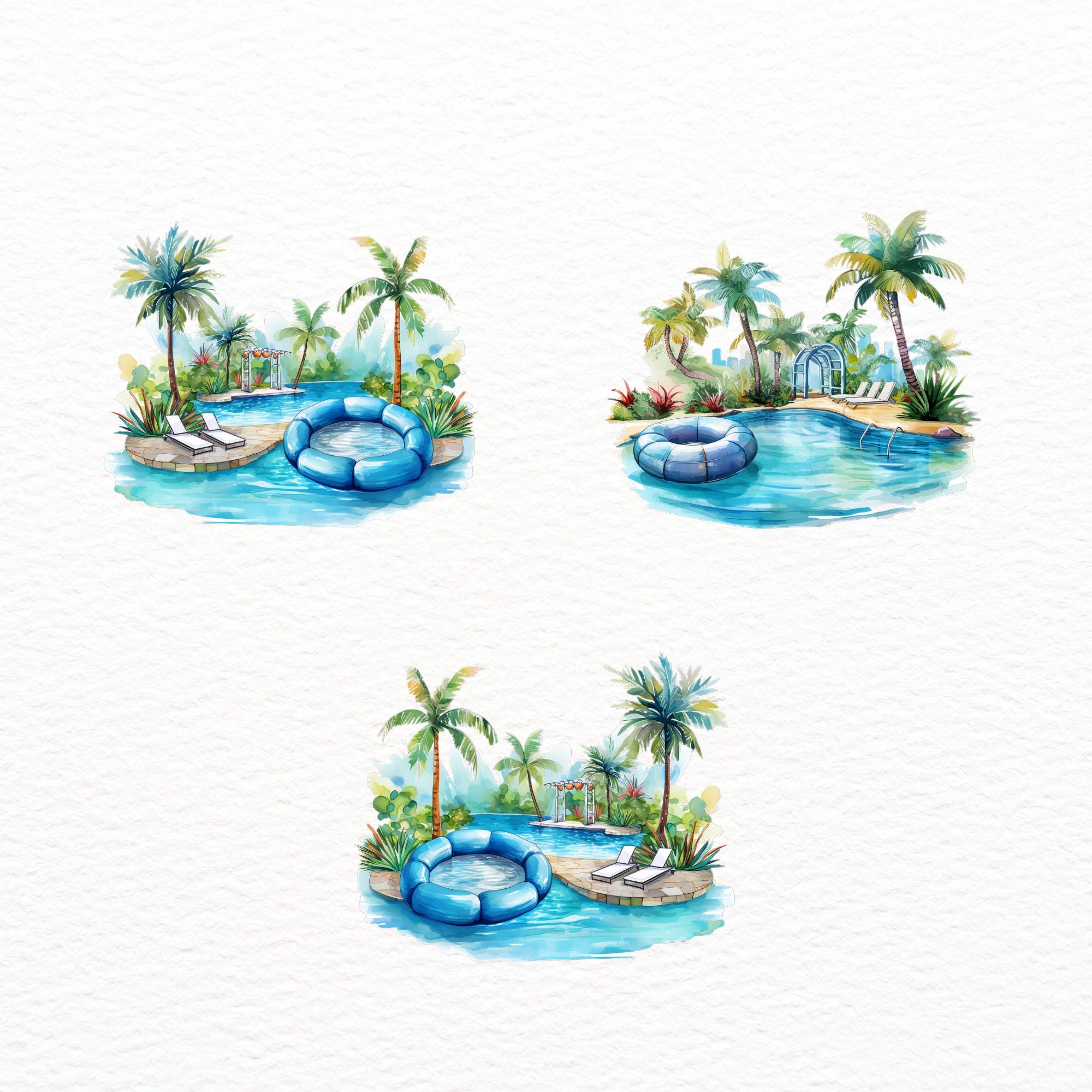 Watercolor Pool Party Clipart, Summer Clipart, Pool Clipart,party ...