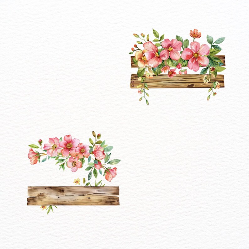 10 Wooden Signs Clipart, Floral Road Sign, Printable Watercolor Clipart ...