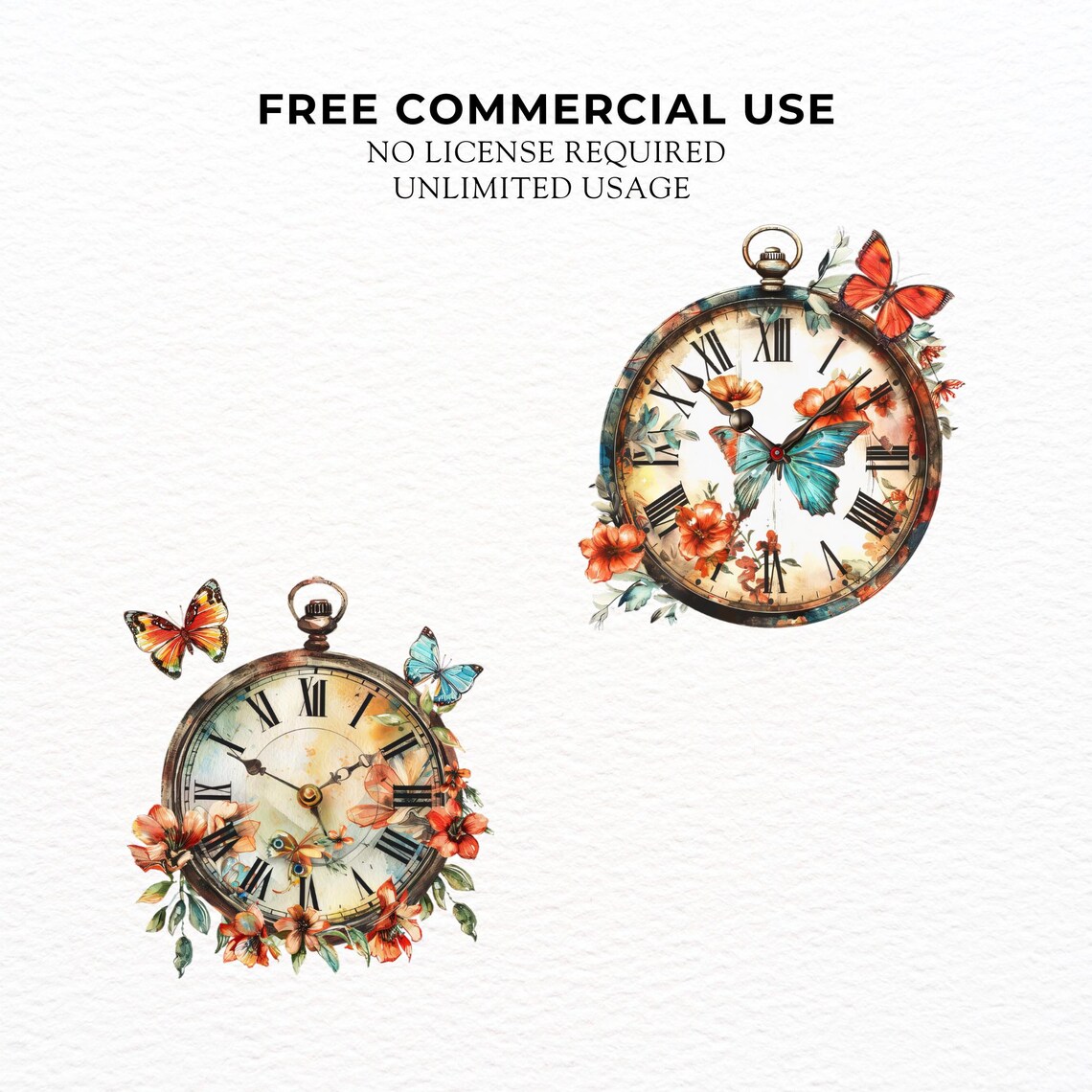 13 Vintage Clock Clipart, Vintage Clock, Printable Watercolor Clipart ...