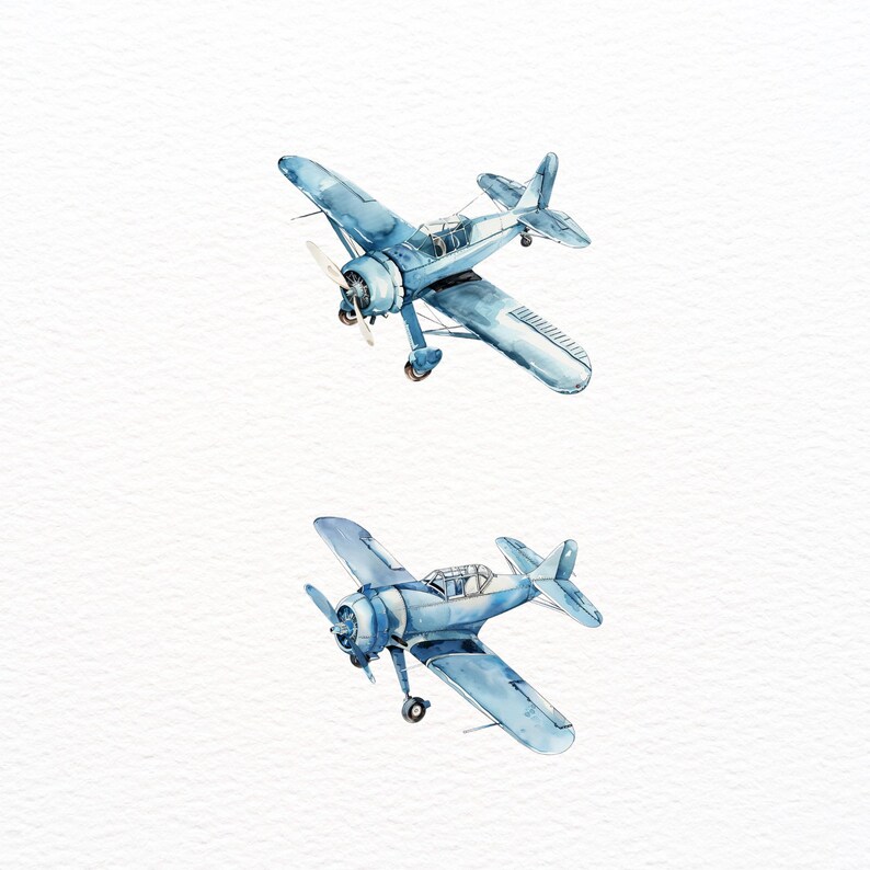 10 Watercolor Aeroplanes Clipart, Blue Aeroplanes, Printable Watercolor ...