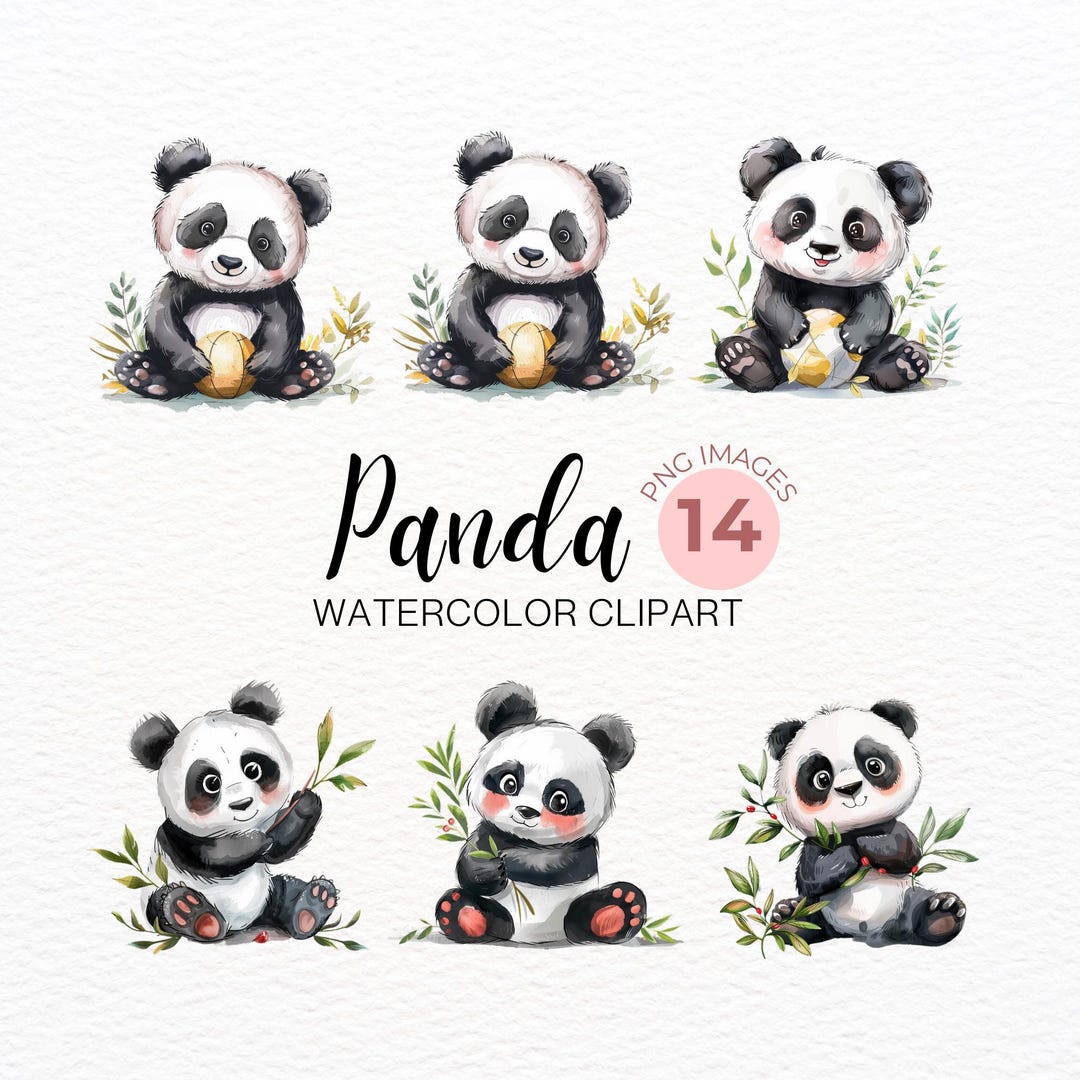 14 Watercolor Panda Clipart, Cute Baby Panda Clipart, Printable ...