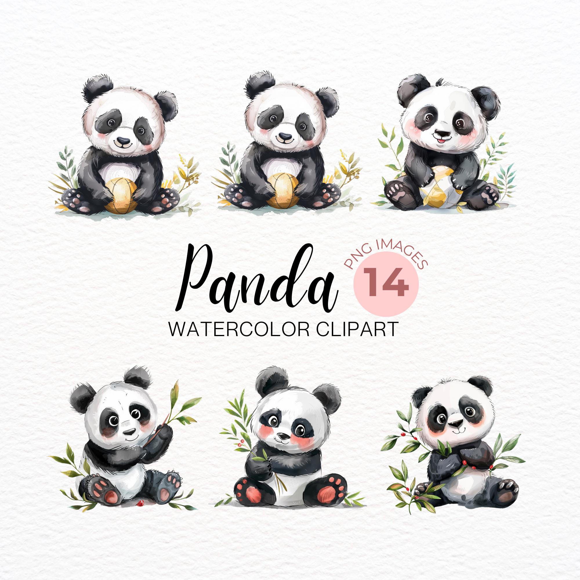 14 Watercolor Panda Clipart, Cute Baby Panda Clipart, Printable ...