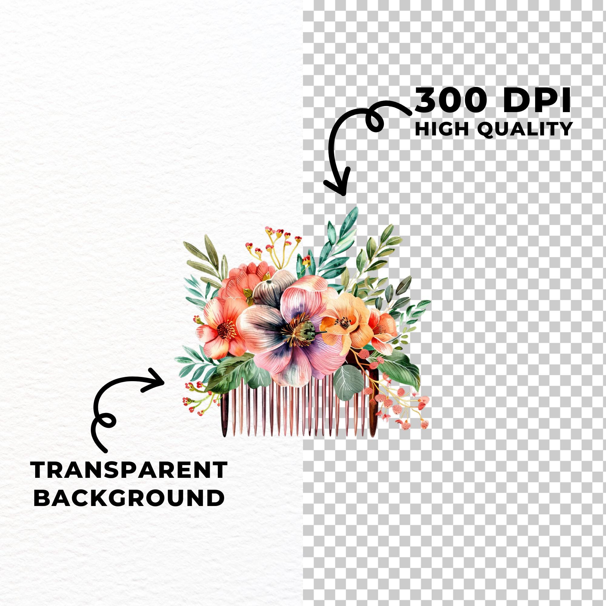13 Floral Comb Clipart, Vintage Comb, Printable Watercolor Clipart ...