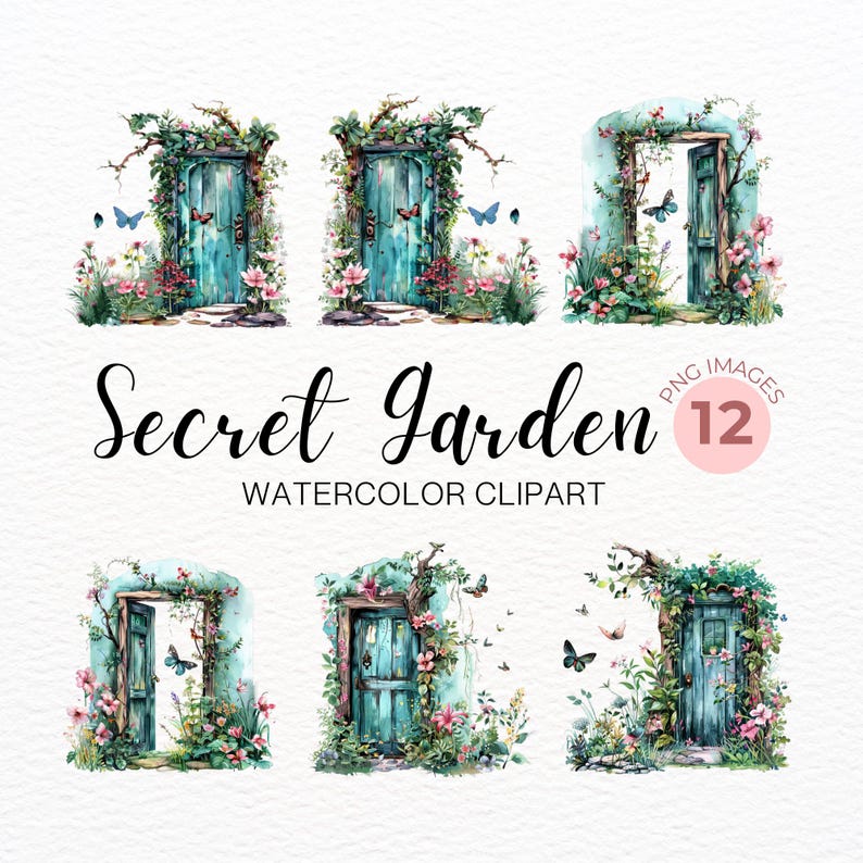 12 Watercolor Secret Garden Clipart, Secret Garden Clipart Bundle ...