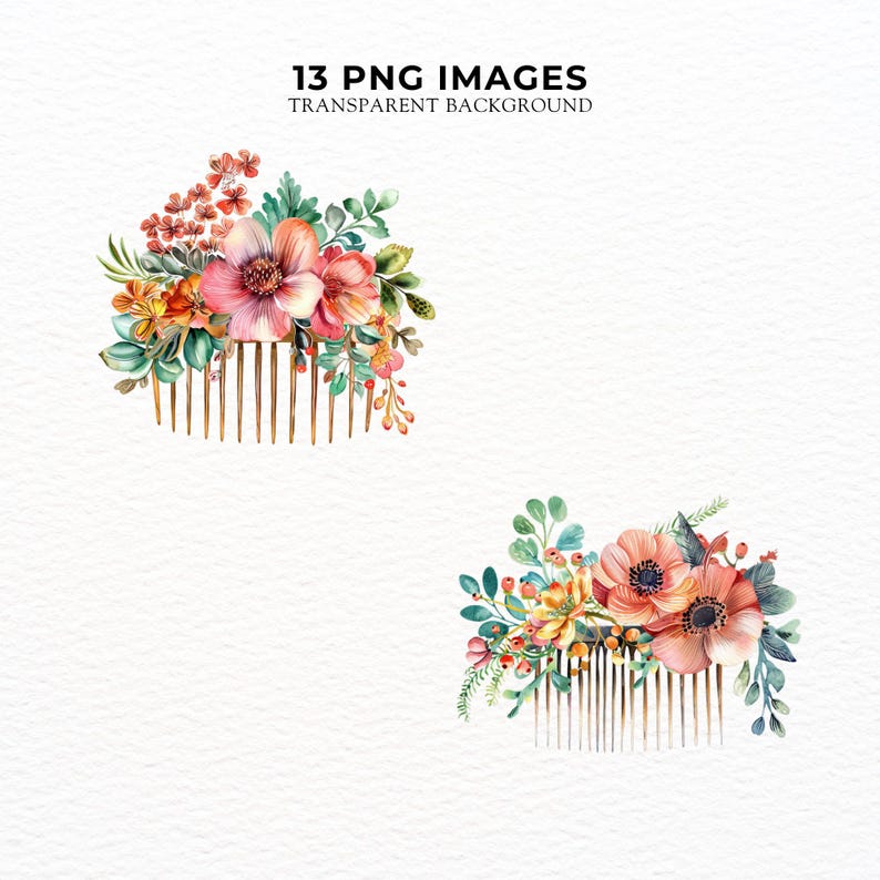 13 Floral Comb Clipart, Vintage Comb, Printable Watercolor Clipart ...