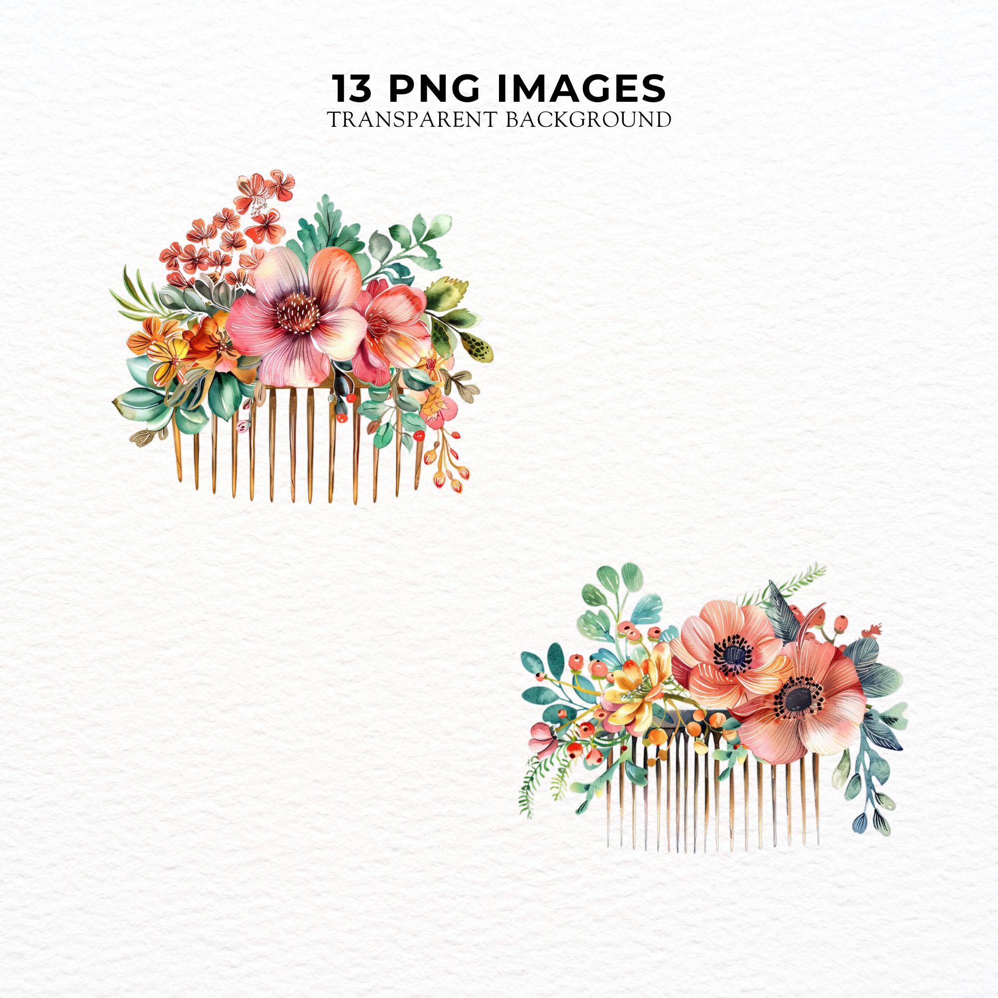 13 Floral Comb Clipart, Vintage Comb, Printable Watercolor Clipart ...