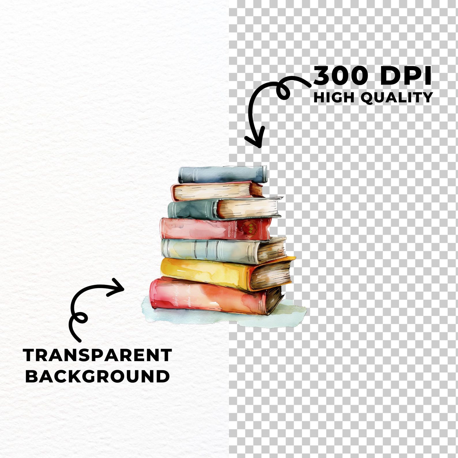 10 PNG, Watercolor Books Clipart, Watercolor Stack of Books Clipart ...