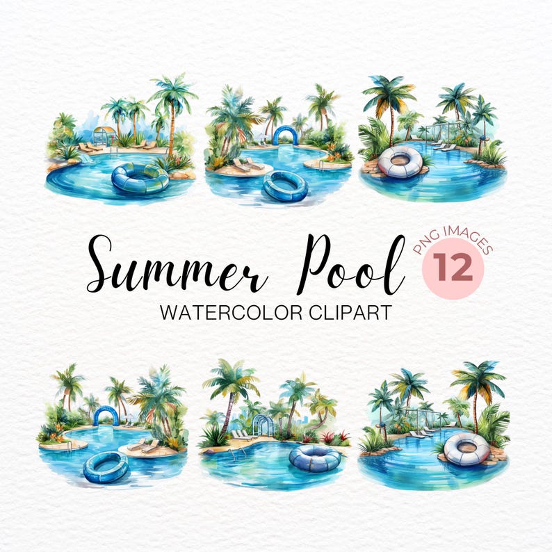 Watercolor Pool Party Clipart, Summer Clipart, Pool Clipart,party ...