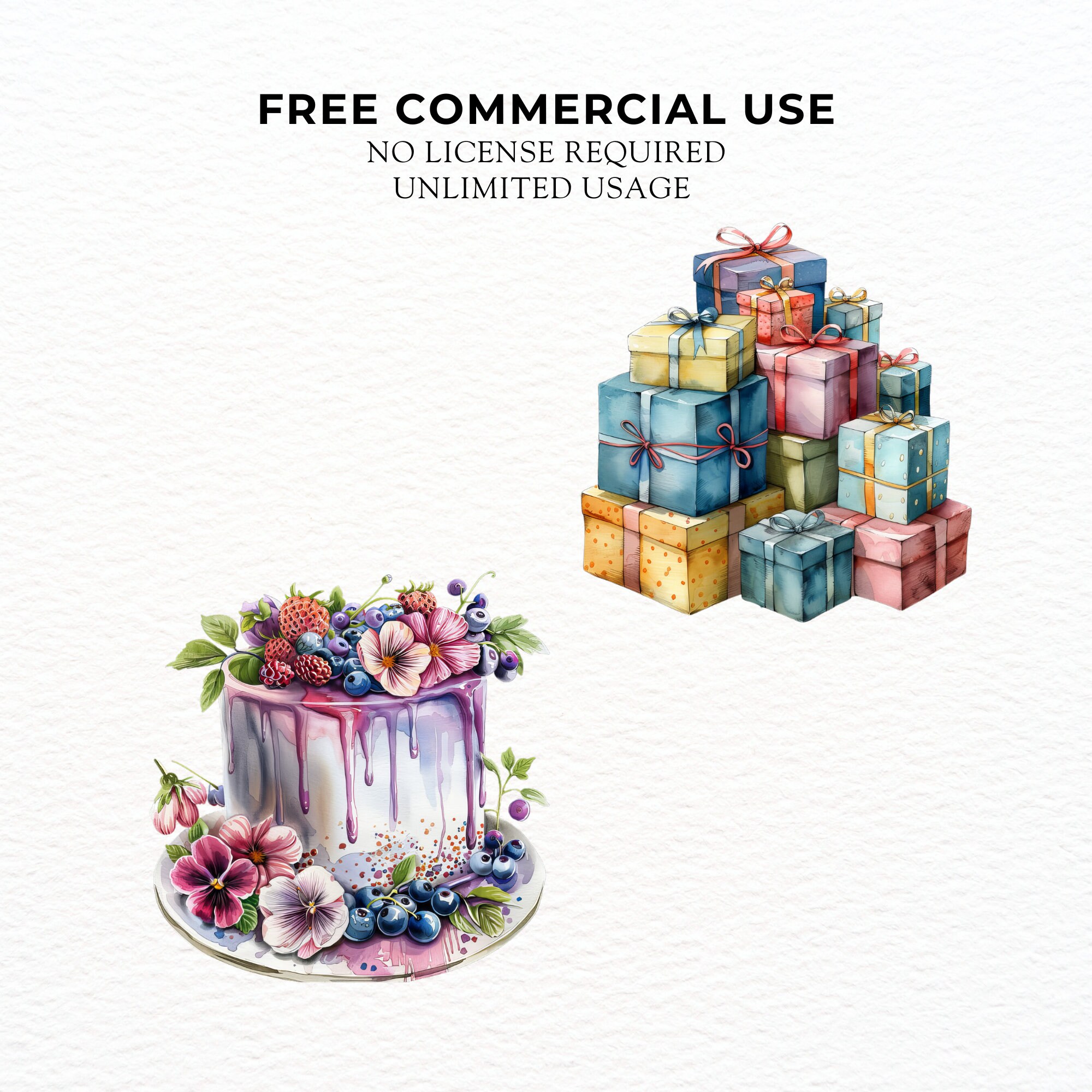 Watercolor Birthday Party Cake Present Balloons Clipart, Birthday Party ...