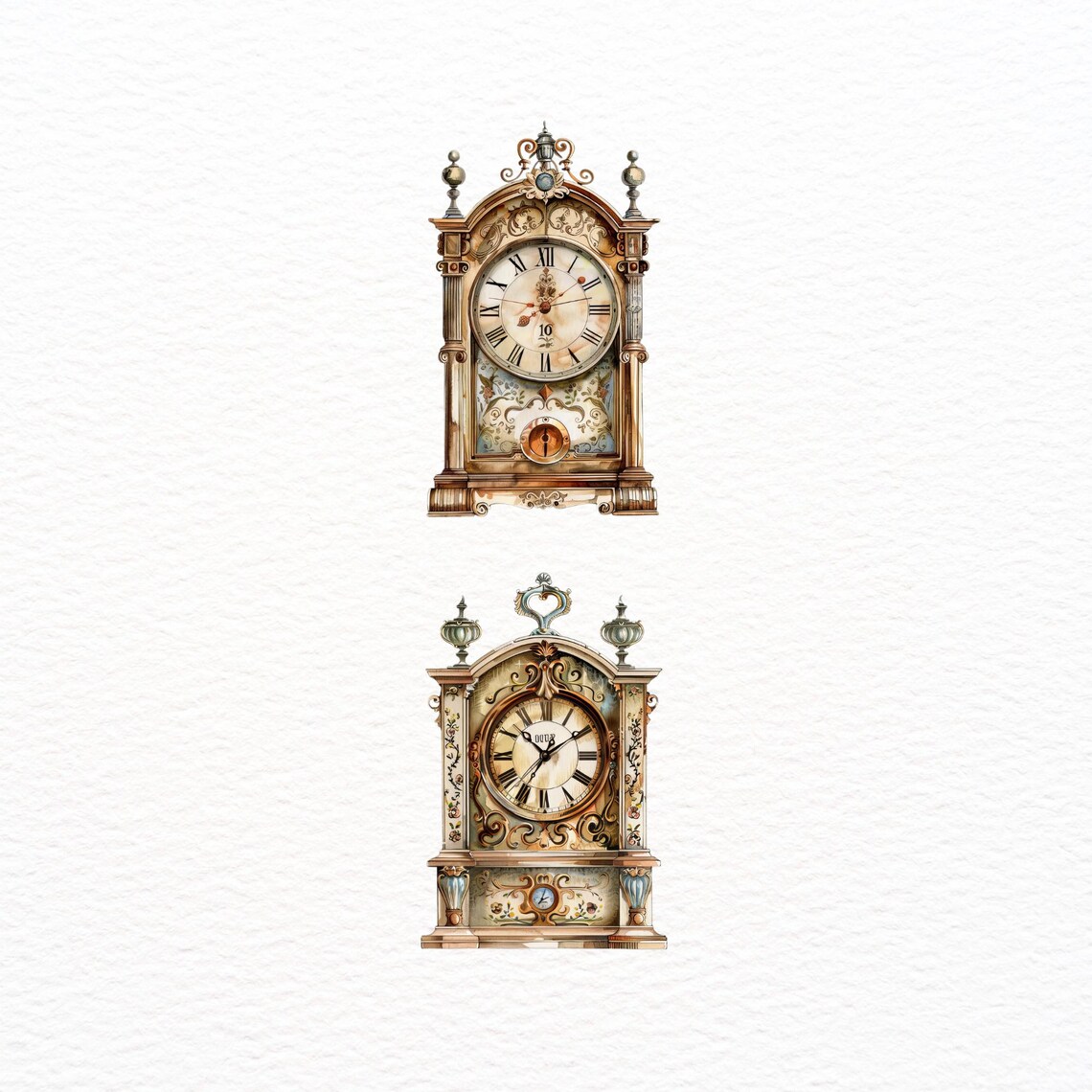 12 Vintage Clock Clipart, Vintage Clock, Printable Watercolor Clipart ...