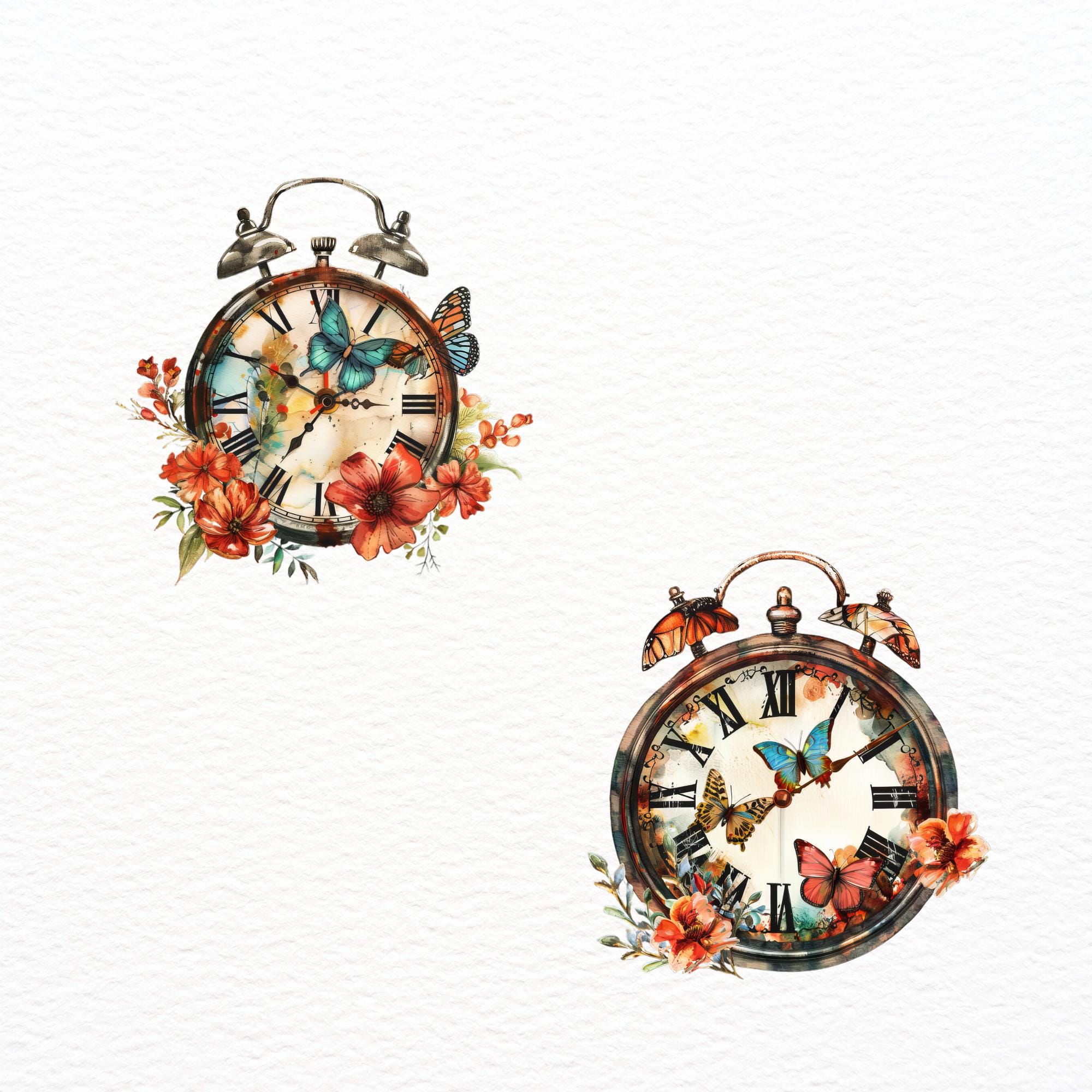 13 Vintage Clock Clipart, Vintage Clock, Printable Watercolor Clipart ...