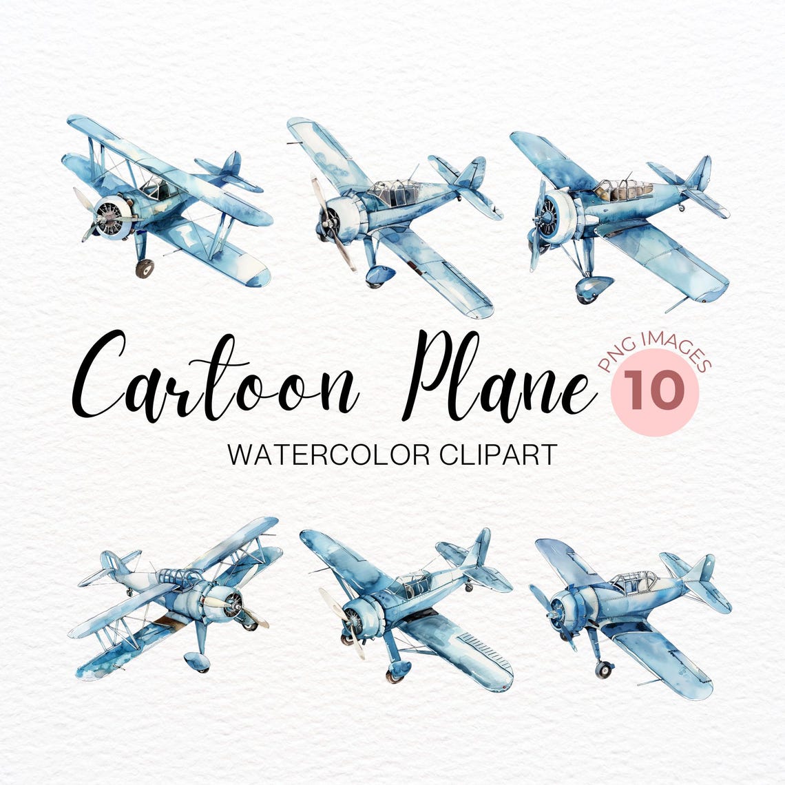 10 Watercolor Aeroplanes Clipart, Blue Aeroplanes, Printable Watercolor ...
