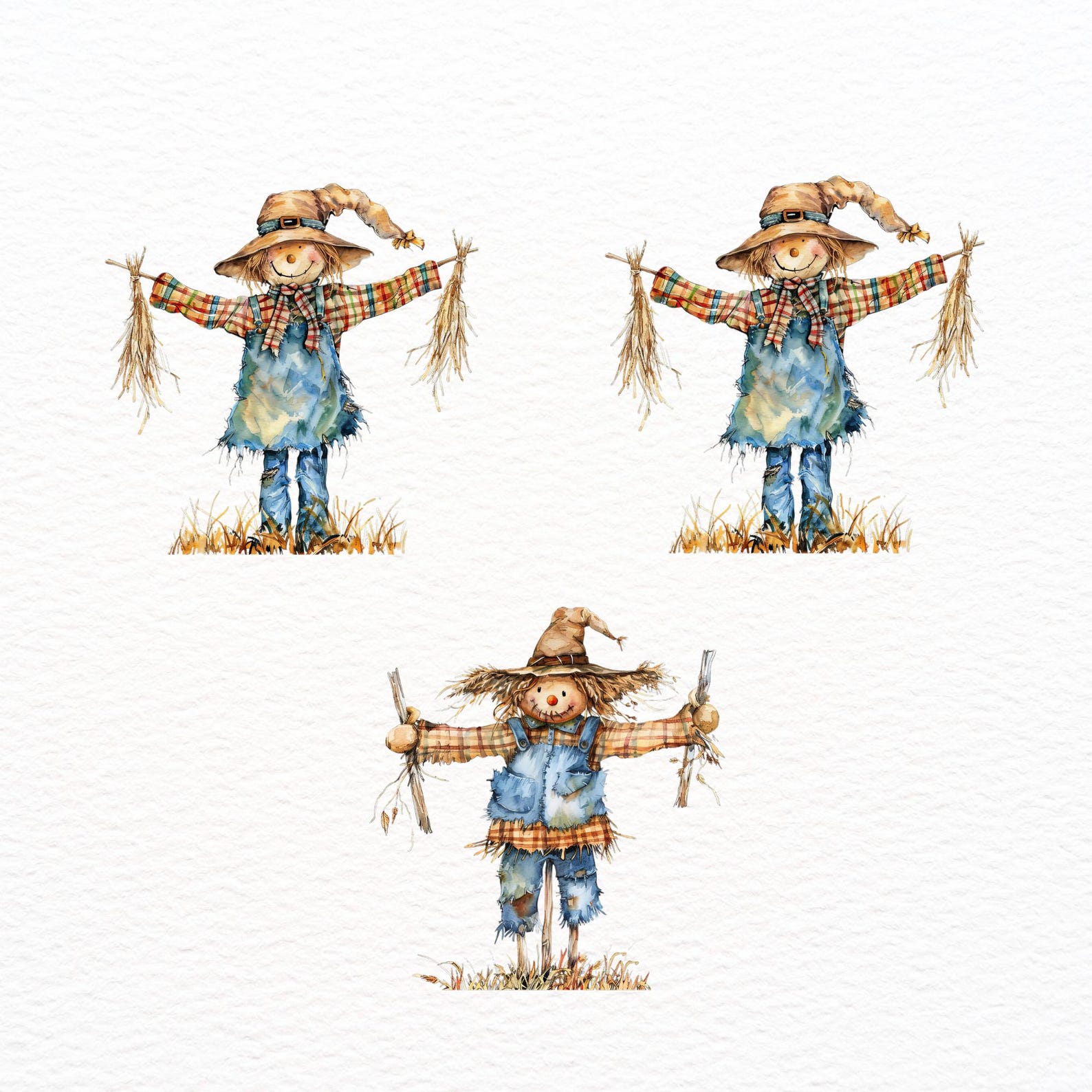 12 Scarecrow Watercolor Clipart, Cute Scarecrow Clipart, Printable ...